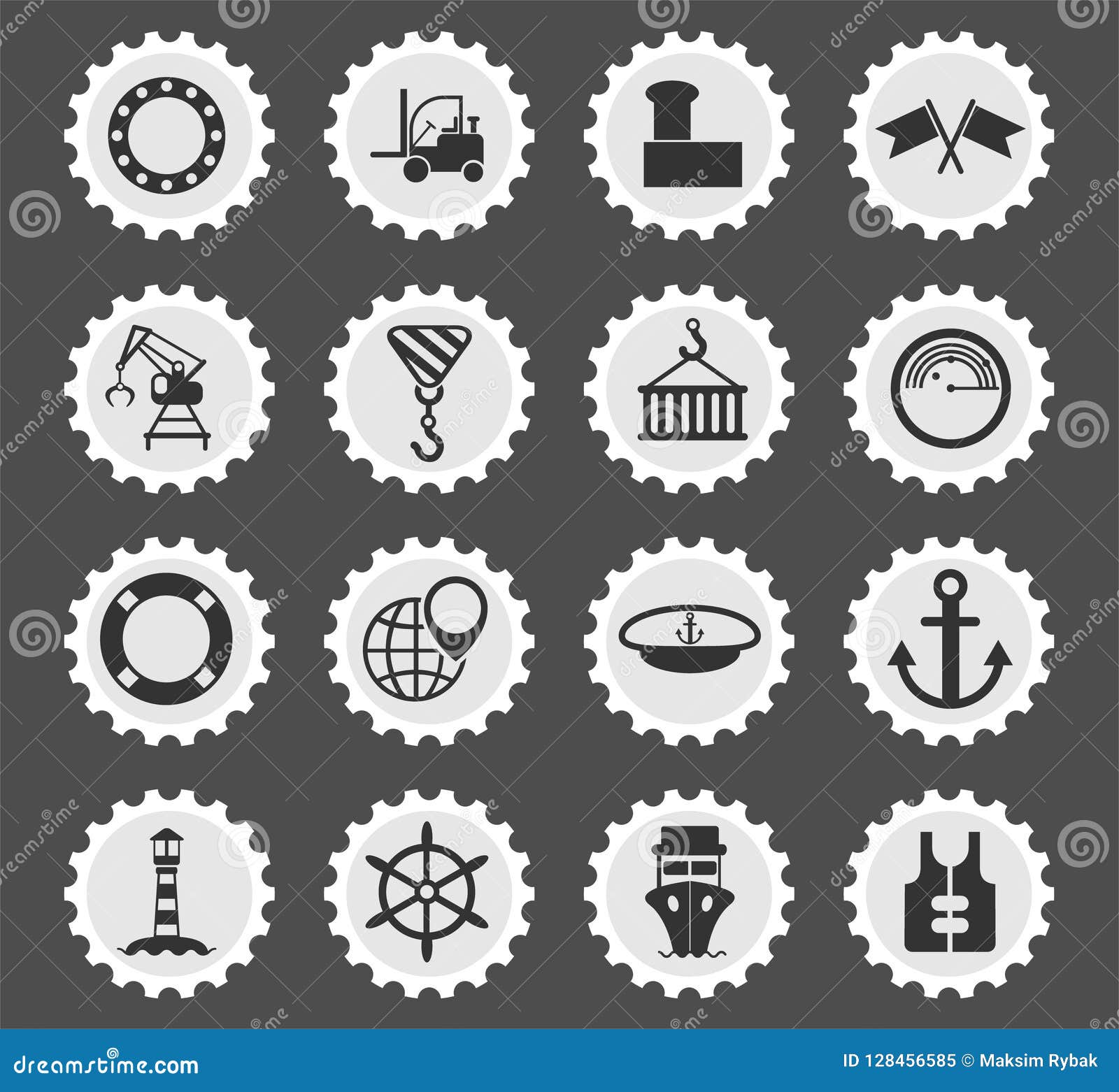 Harbor icon set stock vector. Illustration of radar - 128456585