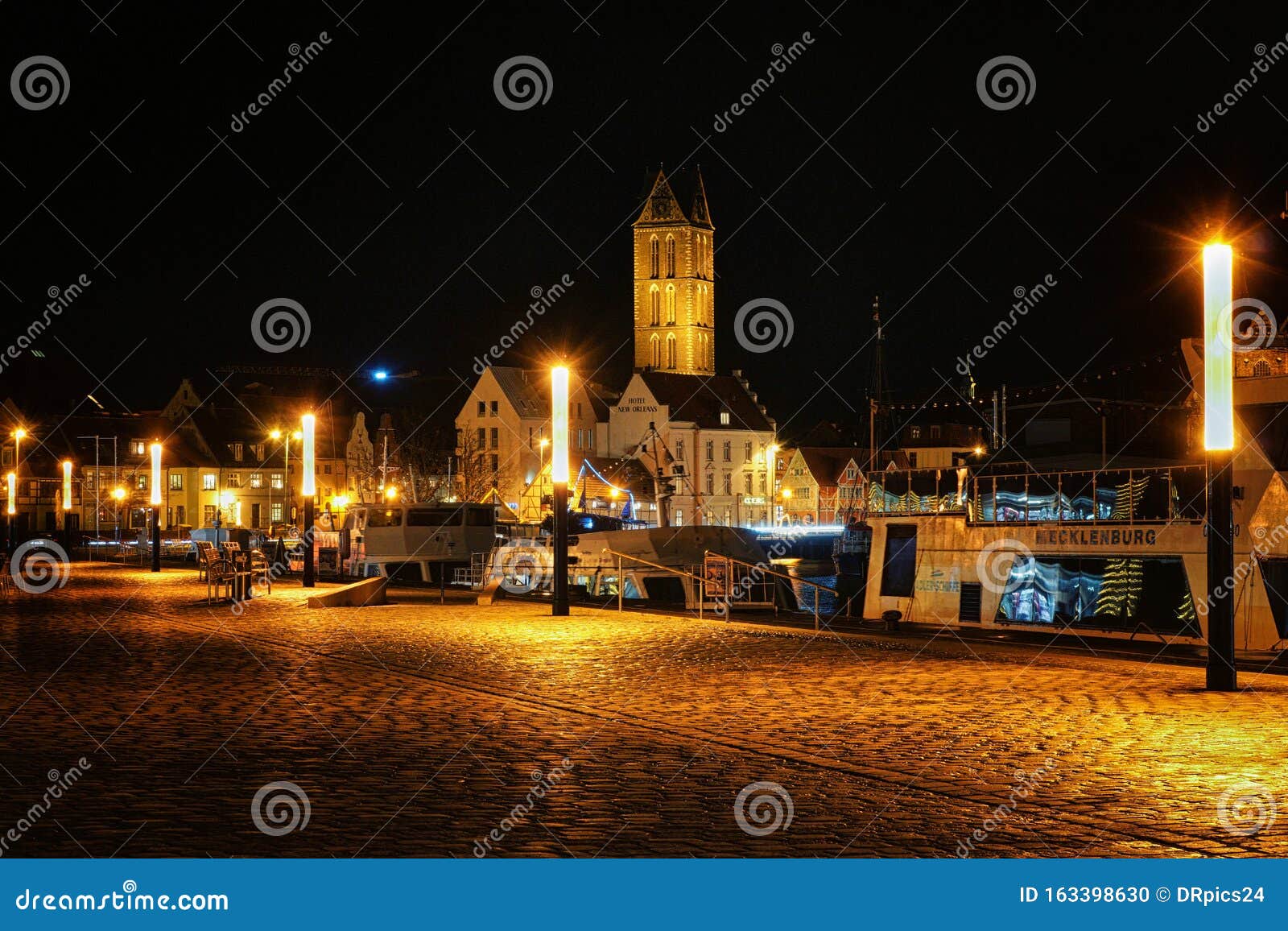Harbor in Wismar at the Baltic Sea at Night Editorial Image - Image of ...