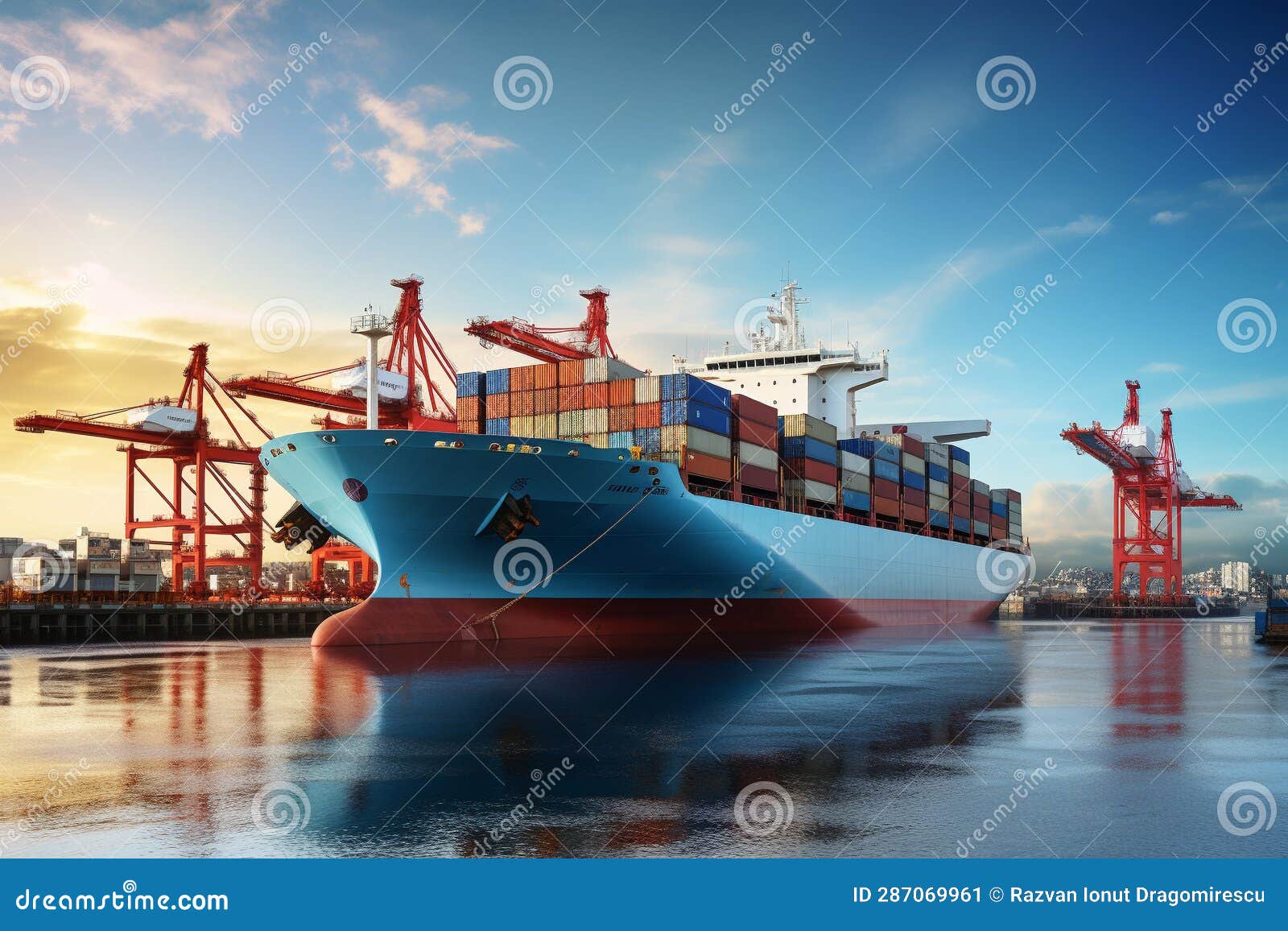 Harbored Cargo: Giant Container Ship Docked for Unloading. Ai Generated ...