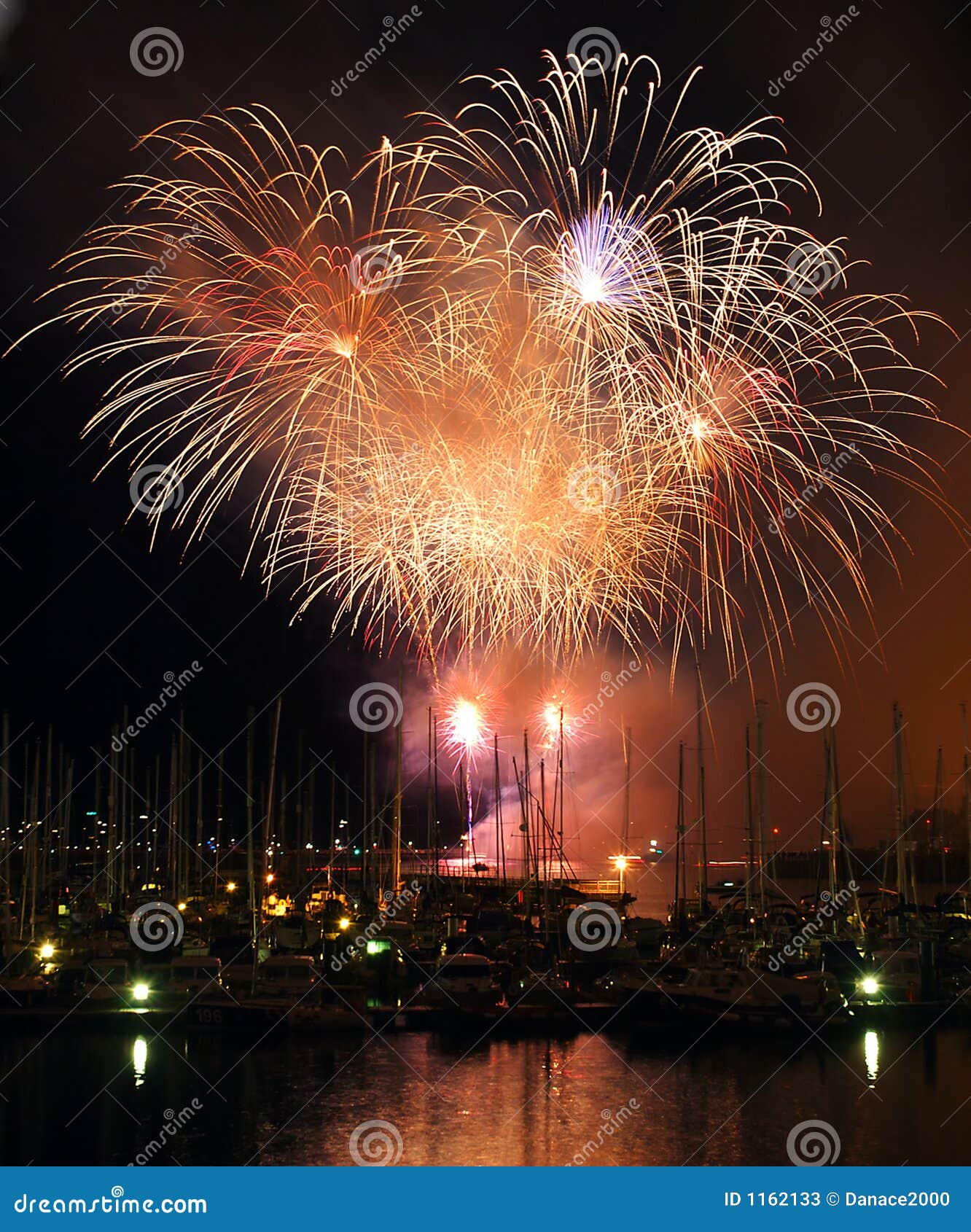 Harborside fireworks stock image. Image of fireworks, year - 1162133