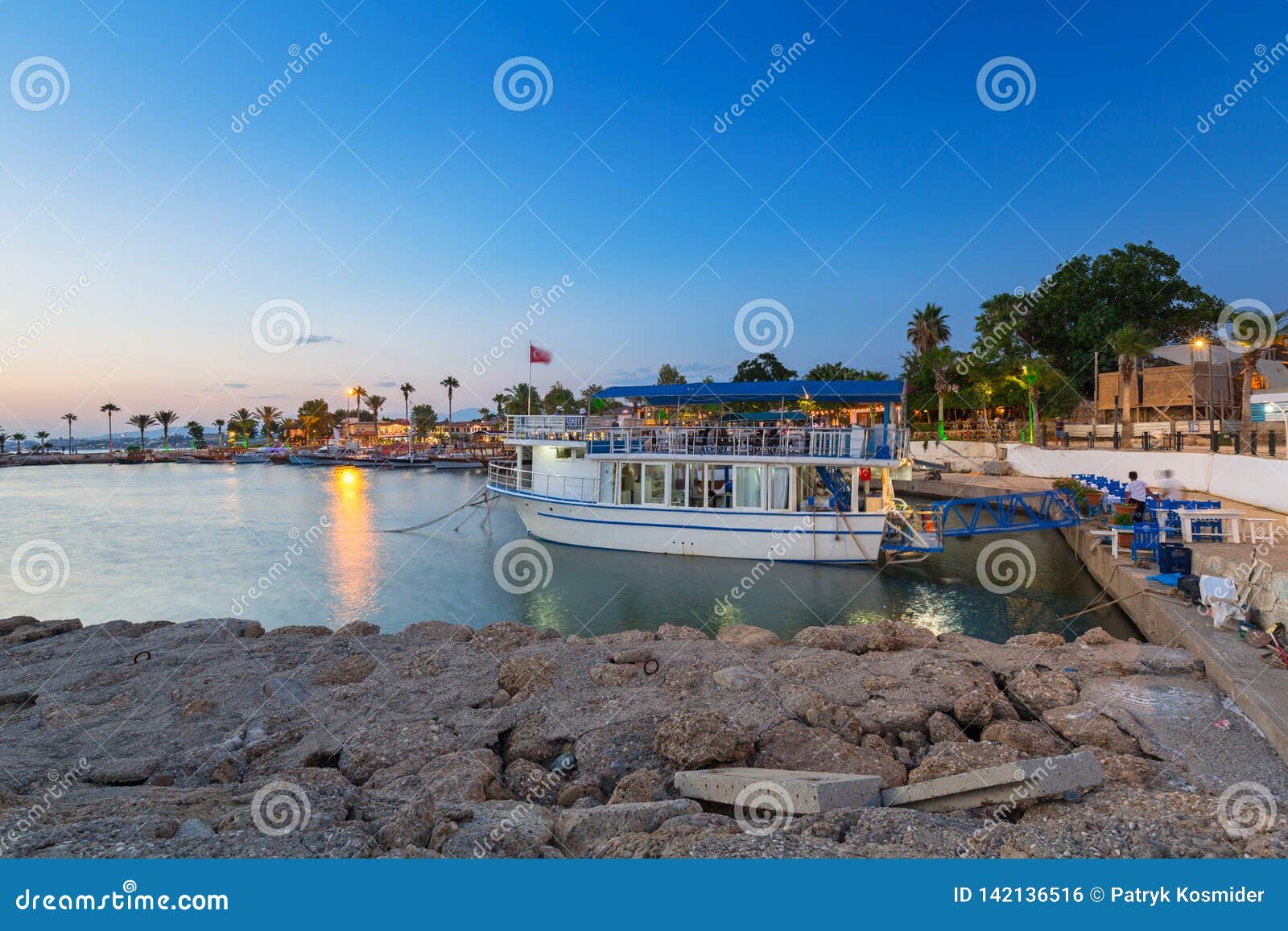The Harbour with Boats in Side at Night, Turkey Stock Photo - Image of ...