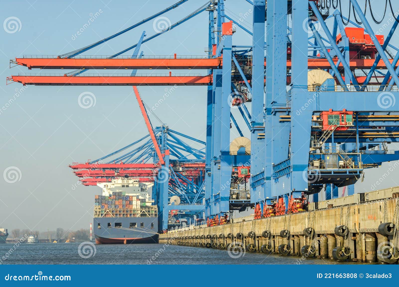 Harbour Facilities, Container Terminal and Large Container Vessel in ...