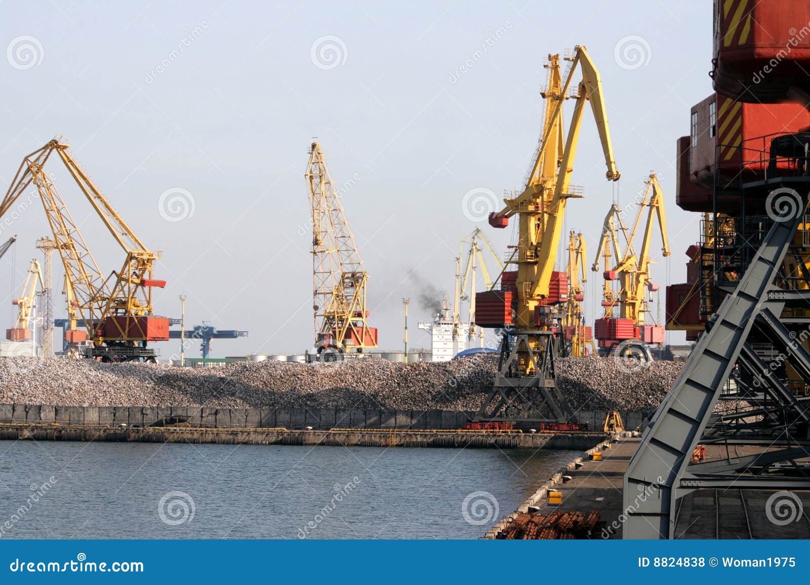 Harbour of Sea Trading Port with Cargo Cranes Stock Photo - Image of ...