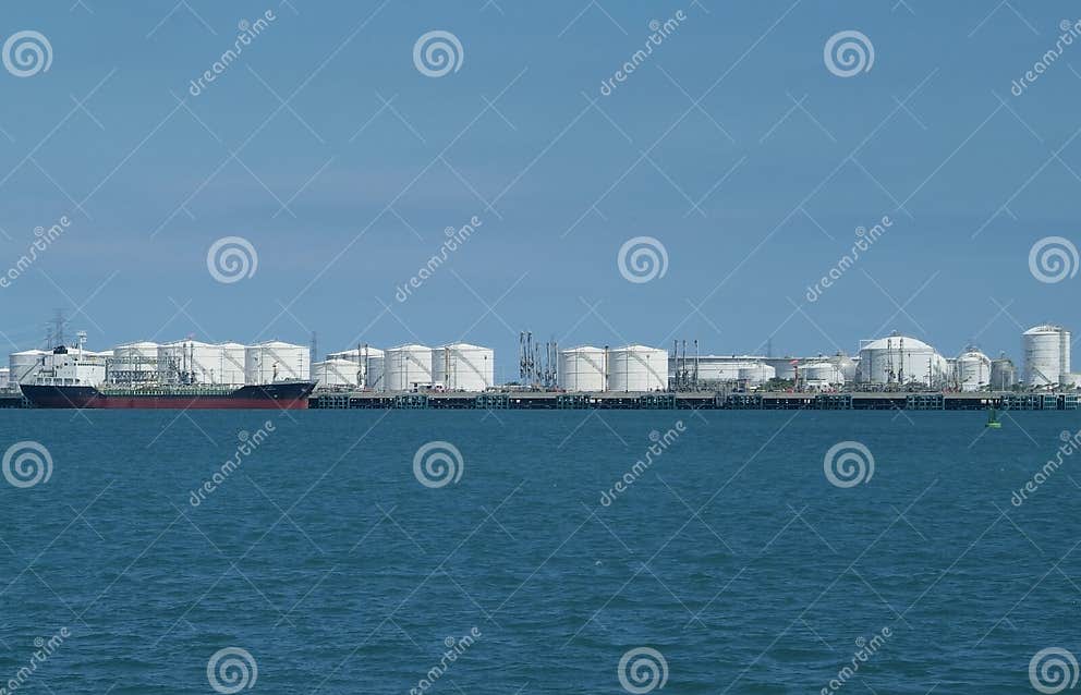 Harbour with storage tanks stock photo. Image of vessel - 1931224