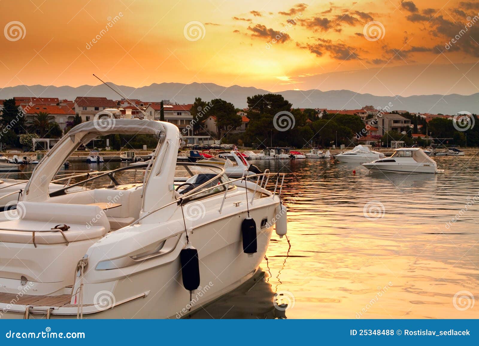 Harbour at sunset stock photo. Image of sailboat, harbour - 25348488