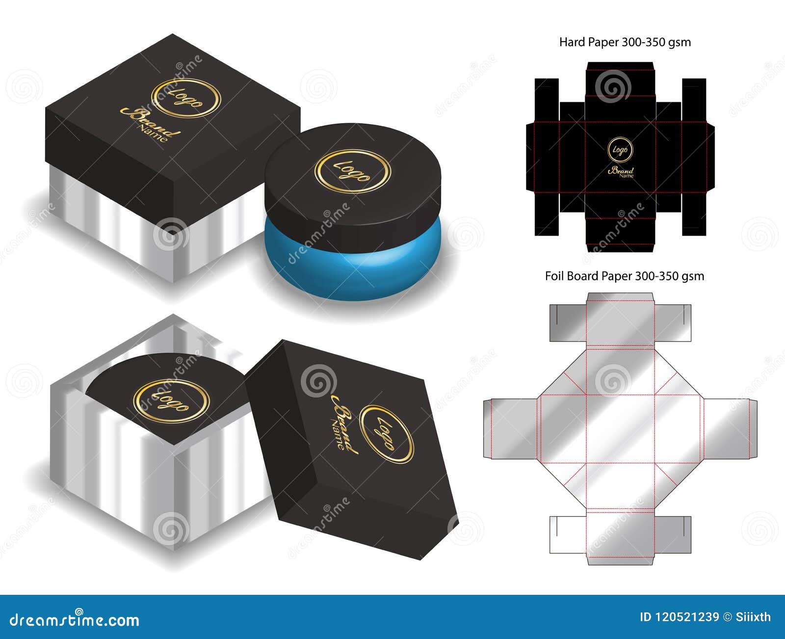 Hard Board Paper Rigid Box 3d Mockup With Dieline Cartoon Vector ...