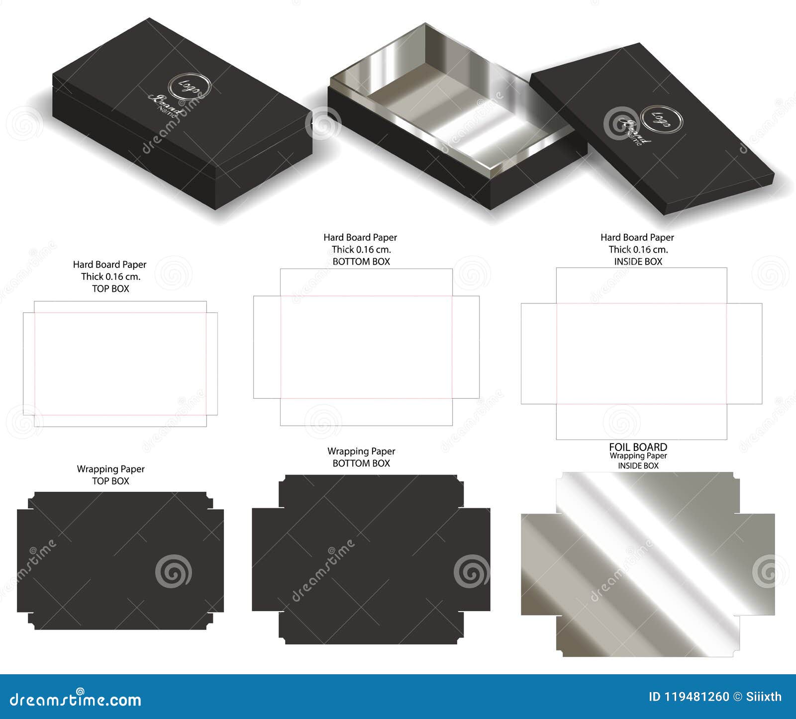 Hard Board Paper Rigid Box 3d Mockup With Dieline Cartoon Vector ...