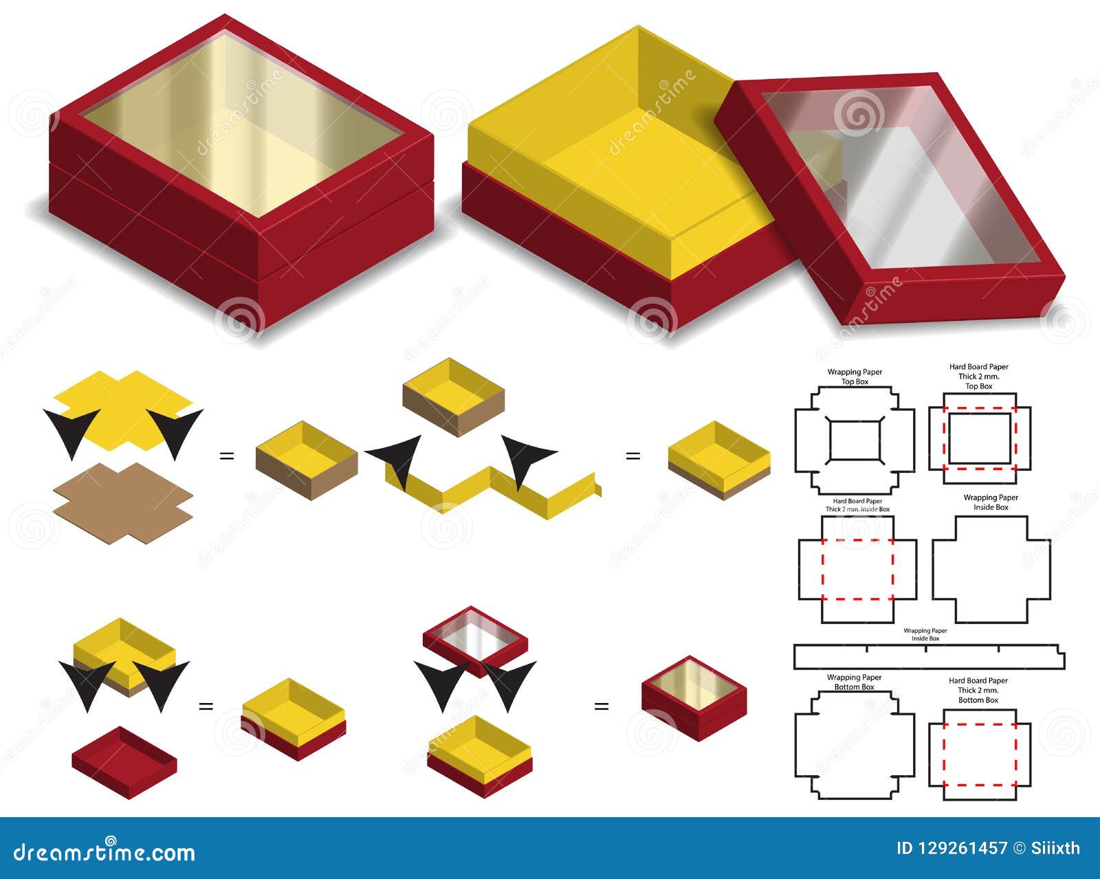 Hard Rigid Box 3d Mockup With Dieline Template Vector Illustration ...