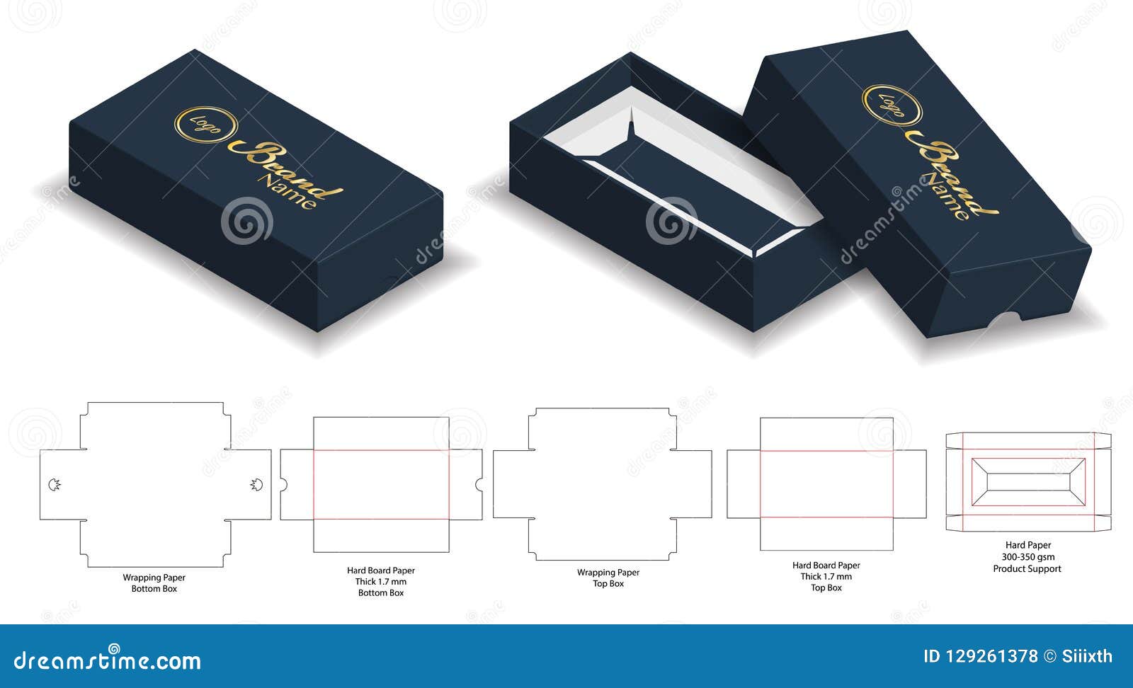 Hard Rigid Box 3d Mockup With Dieline Template Vector Illustration ...