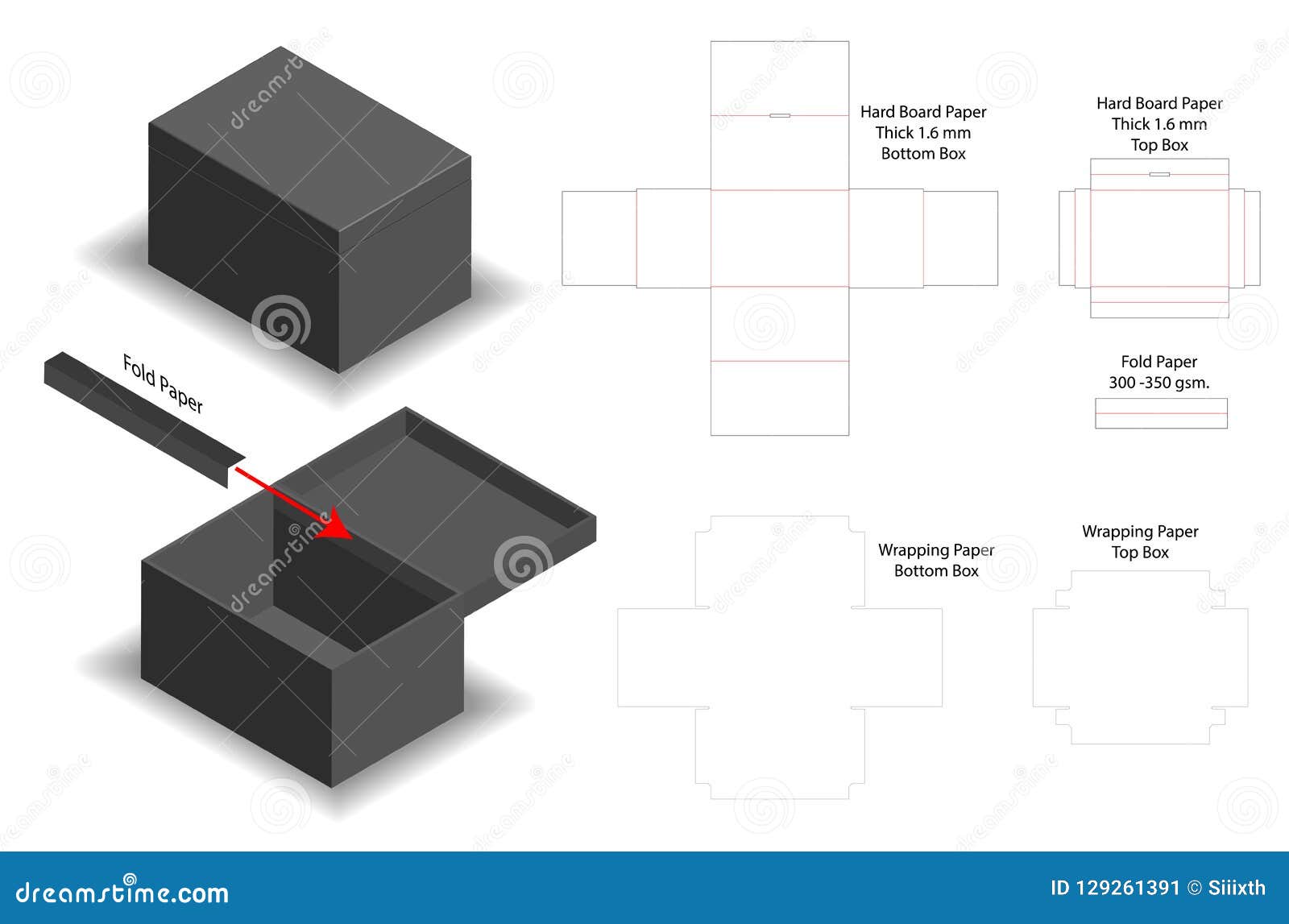 Hard Board Paper Rigid Box 3d Mockup With Dielinehard Board Paper Rigid ...