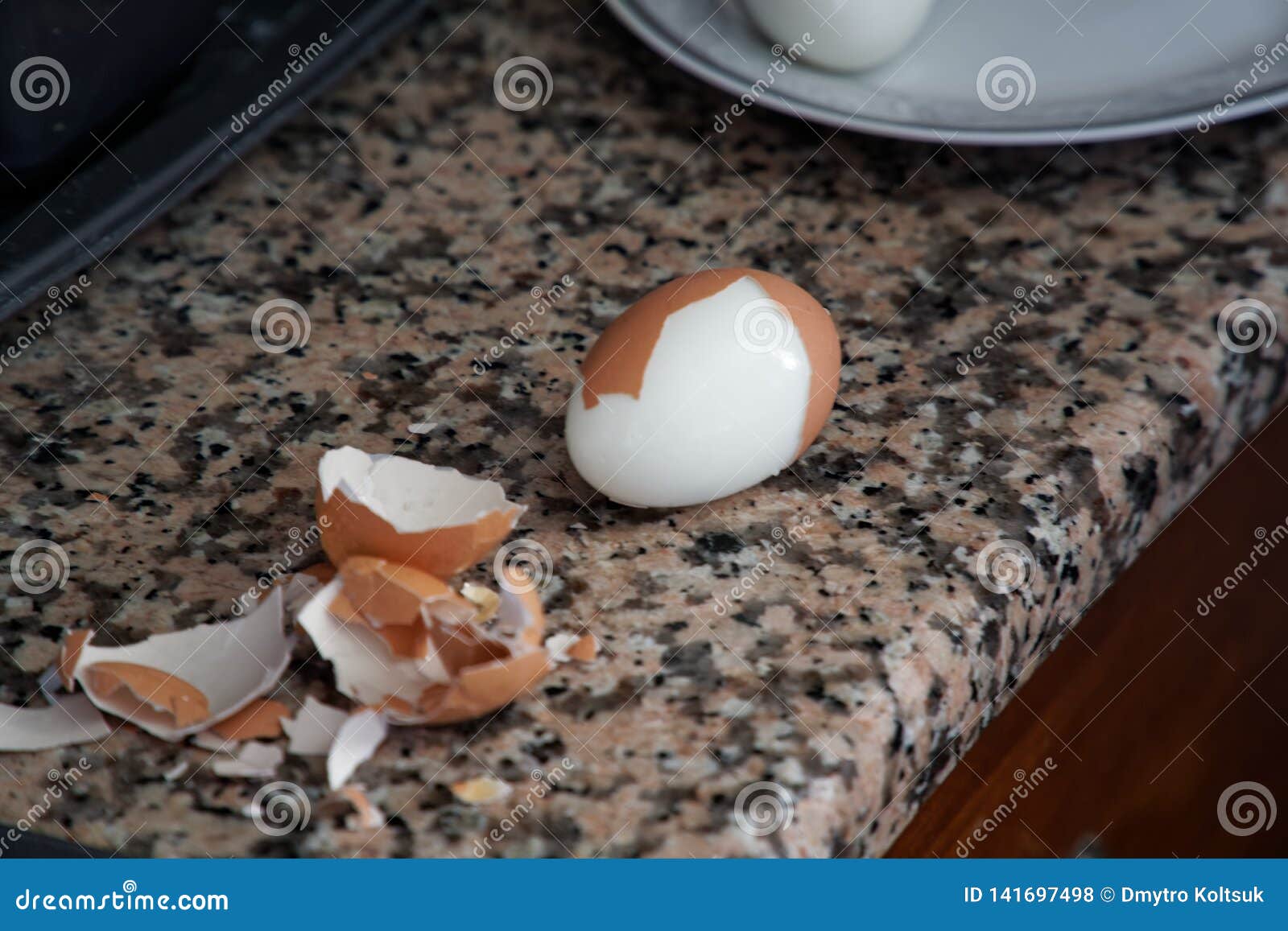 Hard Boiled Eggs with Shell beside on Granite Board Selective Focus ...