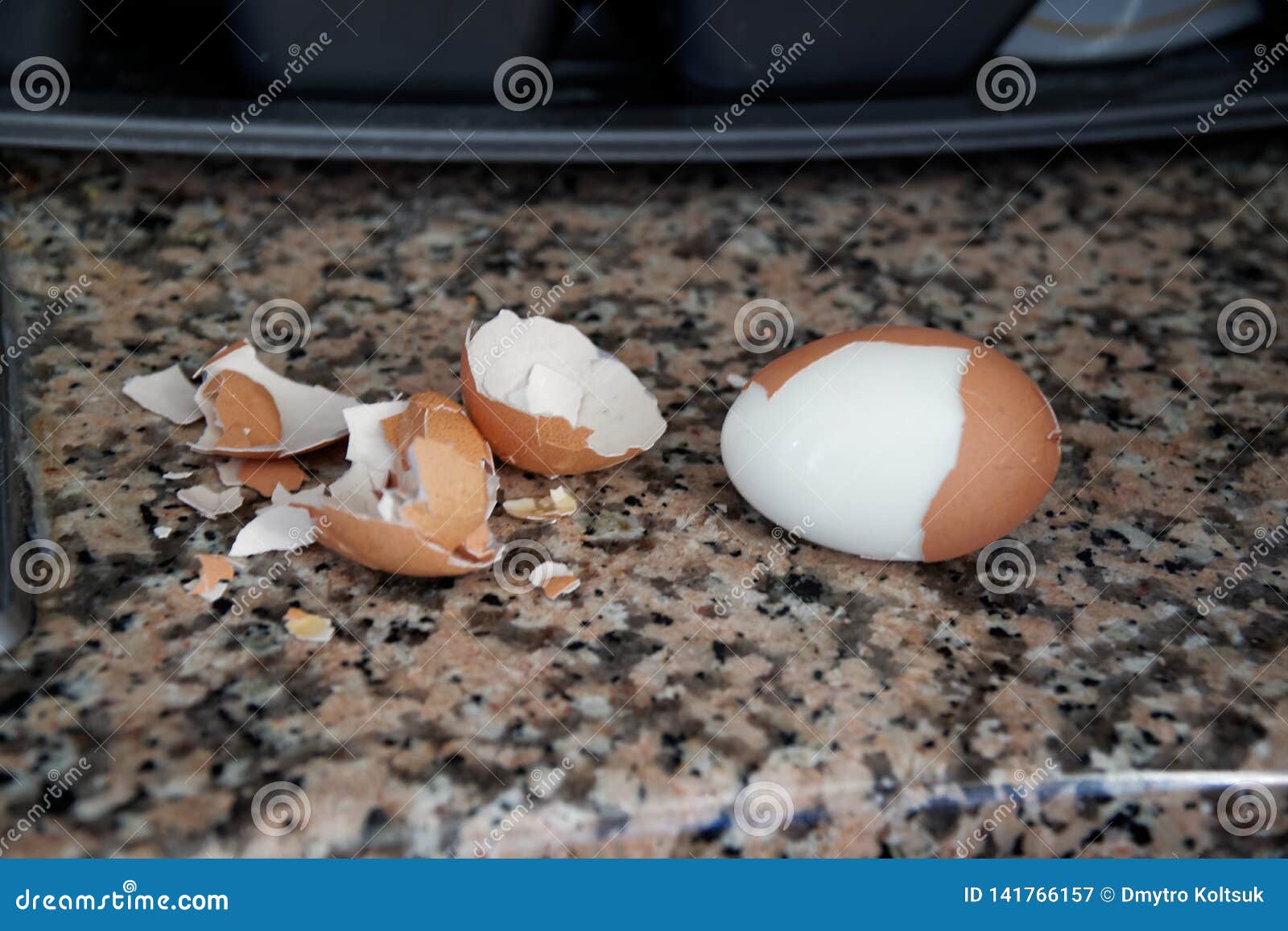 Hard Boiled Eggs with Shell beside on Granite Board Selective Focus ...