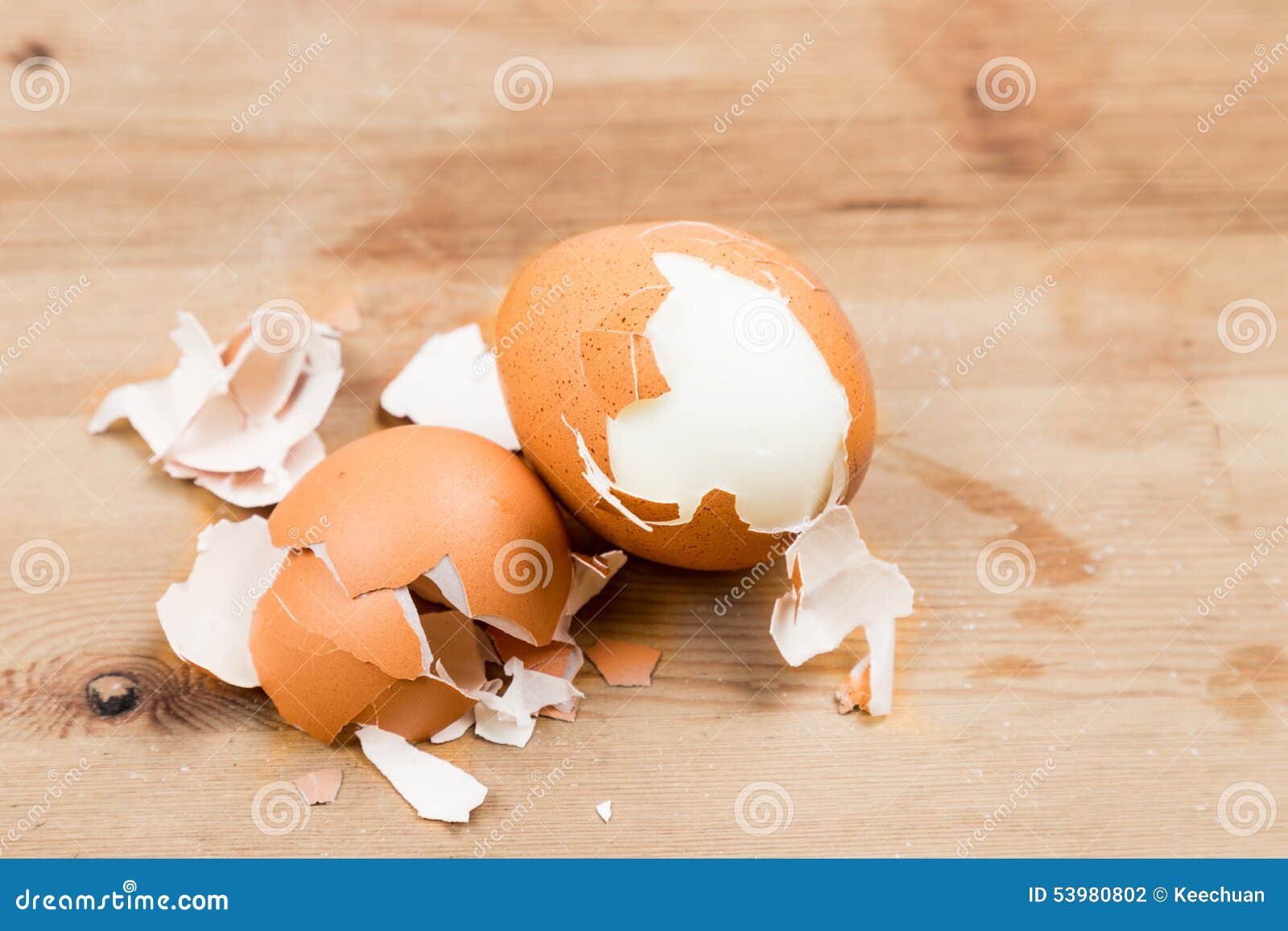 Hard Boiled Eggs with Shell Peeled on Wooden Table Stock Photo - Image ...