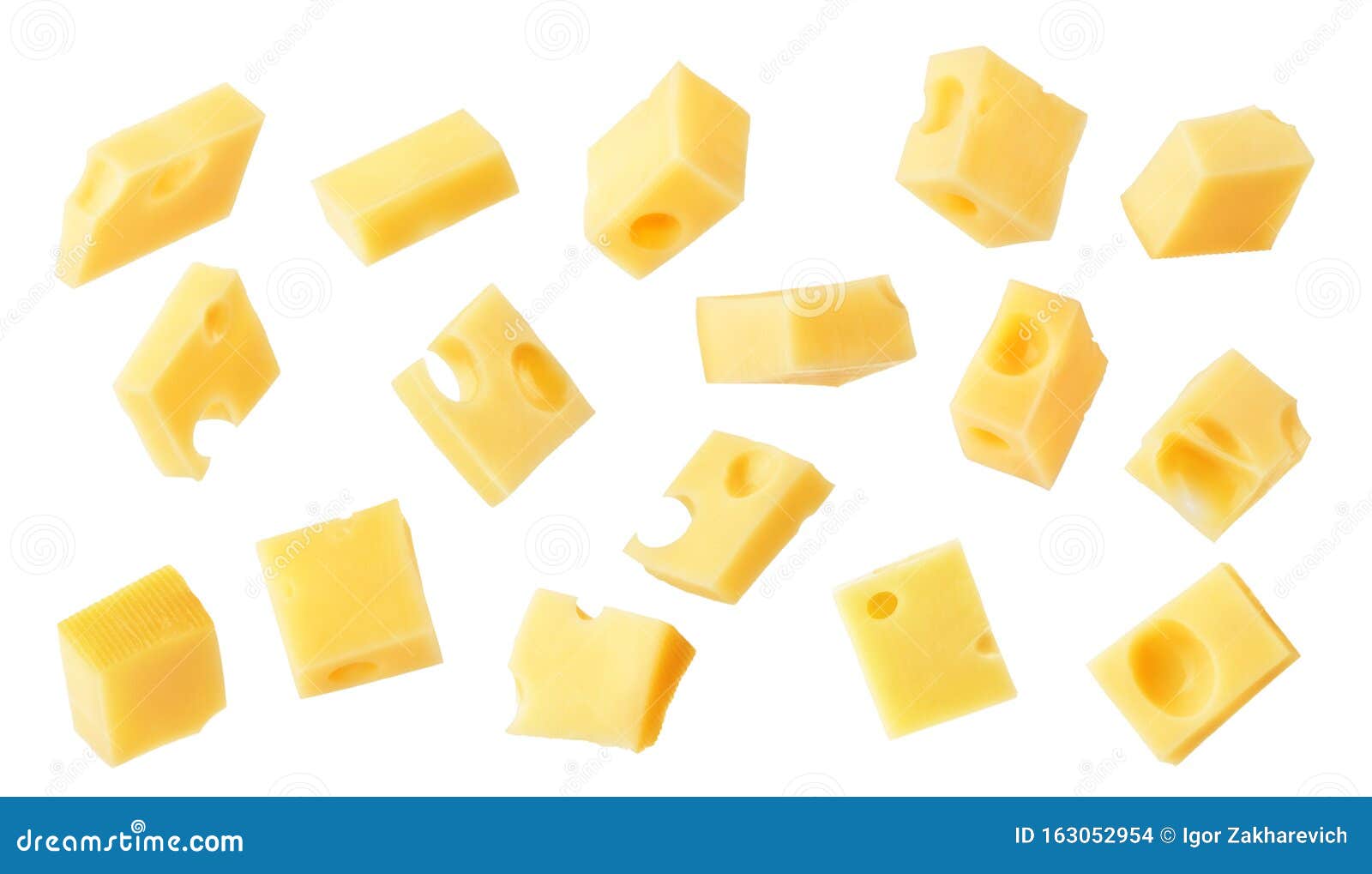 Hard Cheese Cubes Fall Isolated Stock Photo - Image of cubes, dairy ...