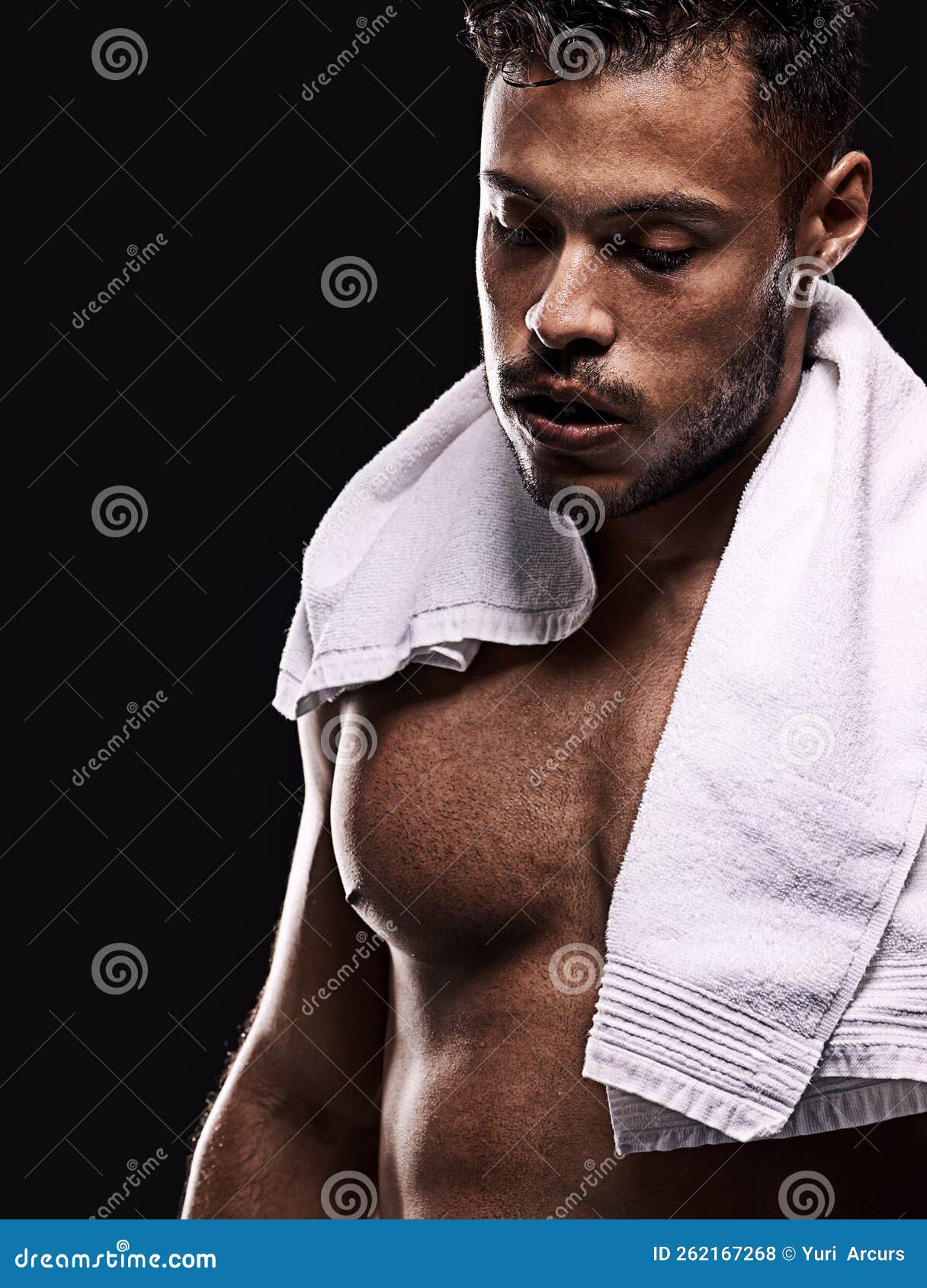 Hard Day of Training. Studio Shot of a Young Boxer Isolated on Black ...