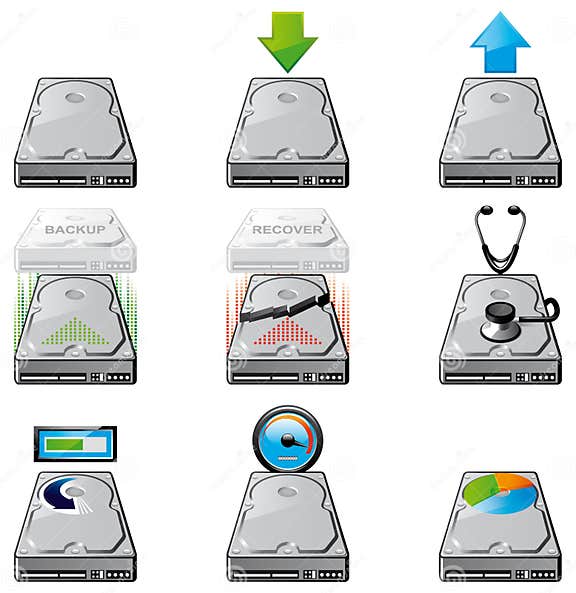 Hard disk management icons stock illustration. Illustration of tools ...