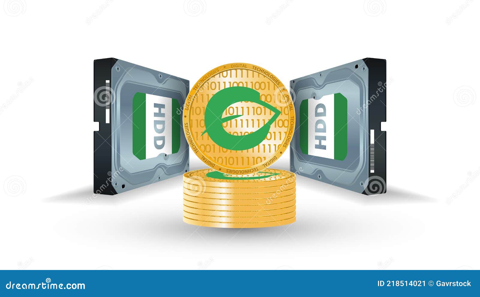 Hard Disk with Coins of Cryptocurrency Chia on a White Background ...