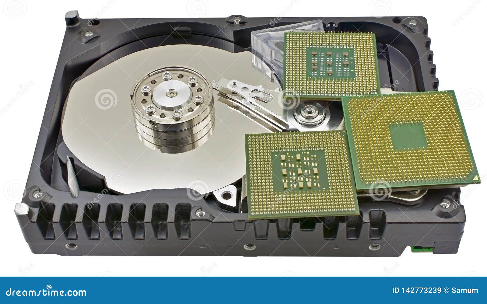 Hard Disk and CPU Isolated on White Stock Image - Image of hard, color ...