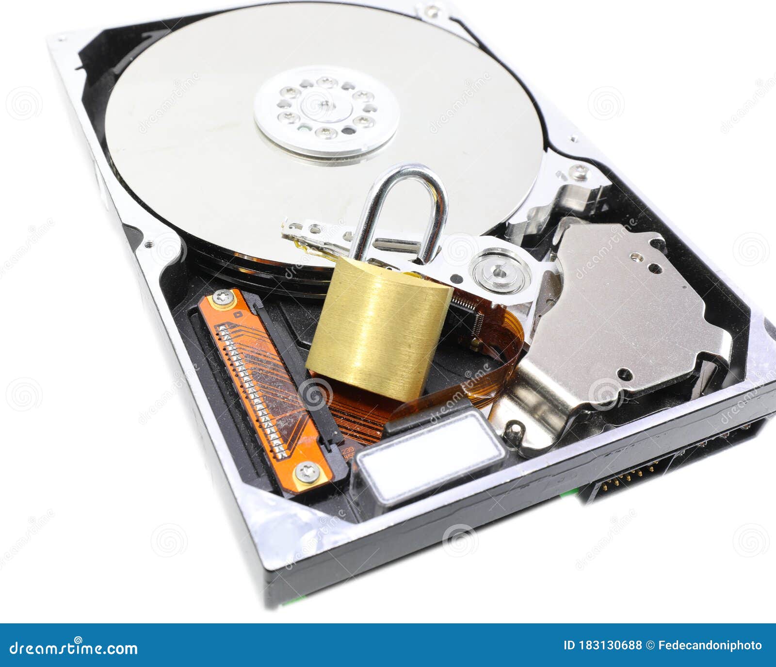 Hard Disk for Data Storage and an Open Padlock Stock Photo - Image of ...