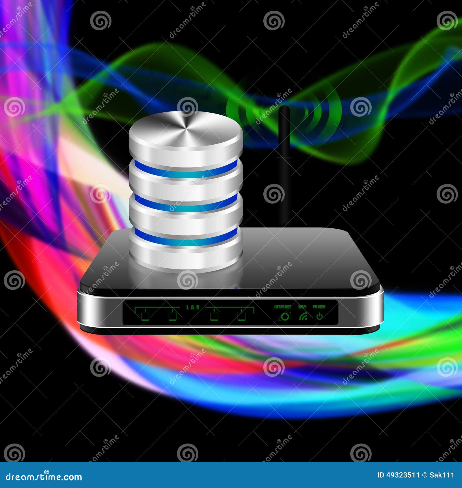 Hard Disk and Database with Wireless Router with the Antenna Il Stock ...