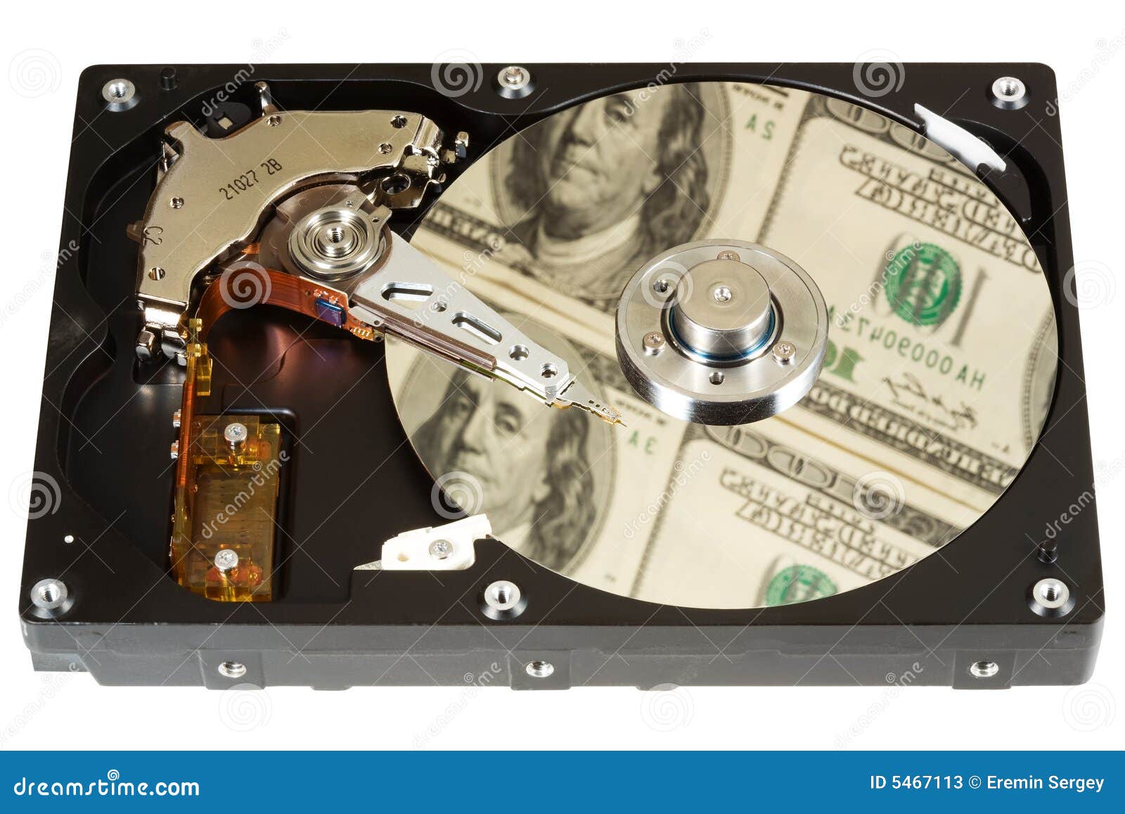 Hard disk, dollars, one stock image. Image of cash, data - 5467113