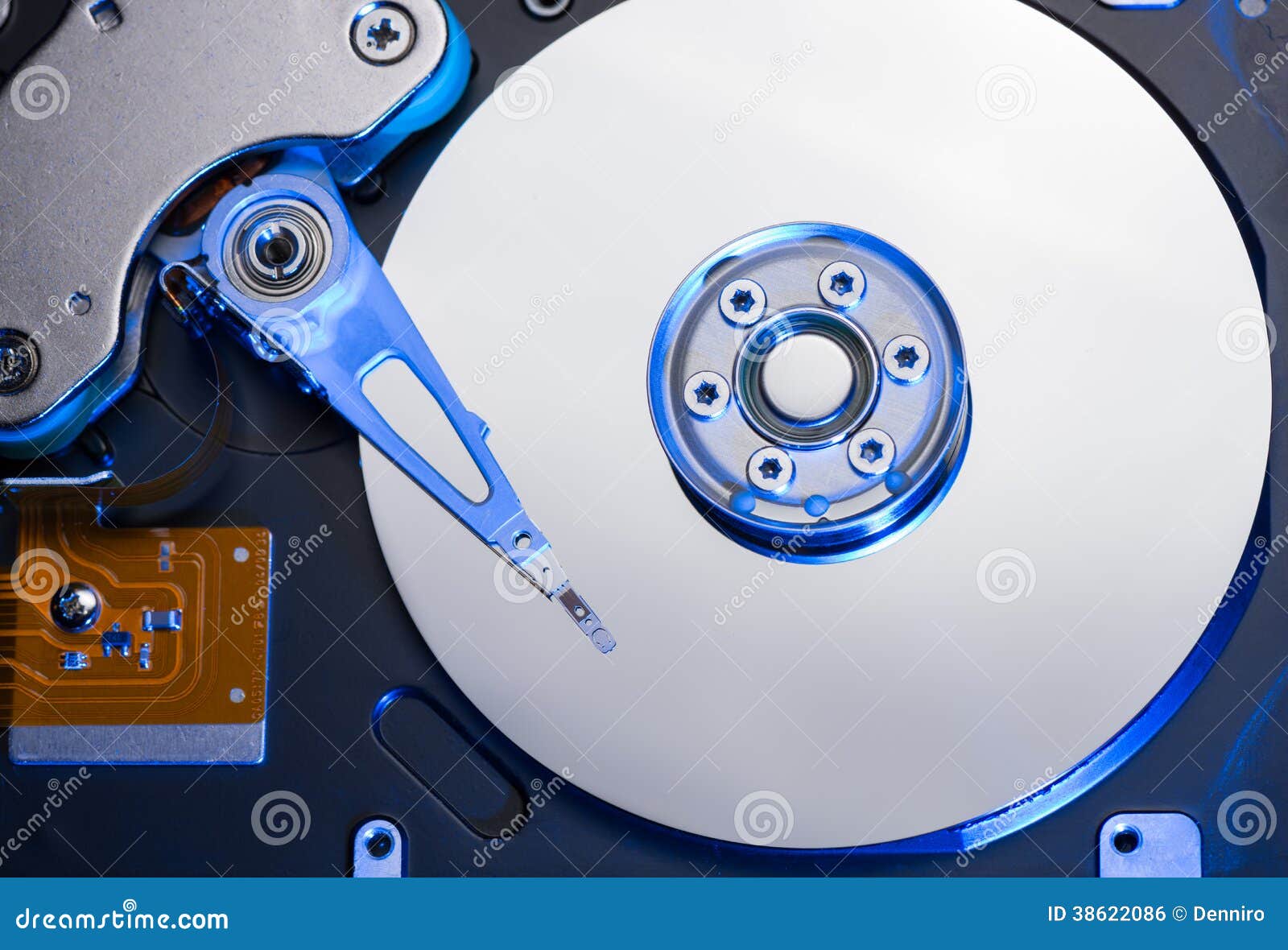 Hard Disk Drive in Blue Light Stock Photo - Image of indexing, internal ...