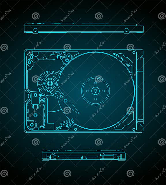 Hard disk drive blueprints stock vector. Illustration of server - 253060235