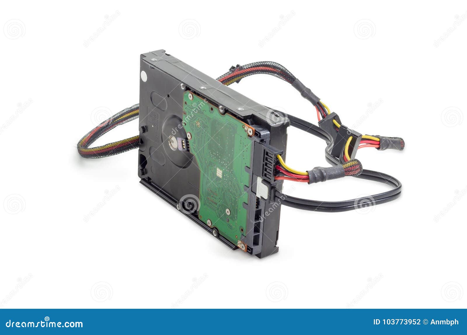 Hard Disk Drive with Connected Cables on a White Background Stock Photo ...