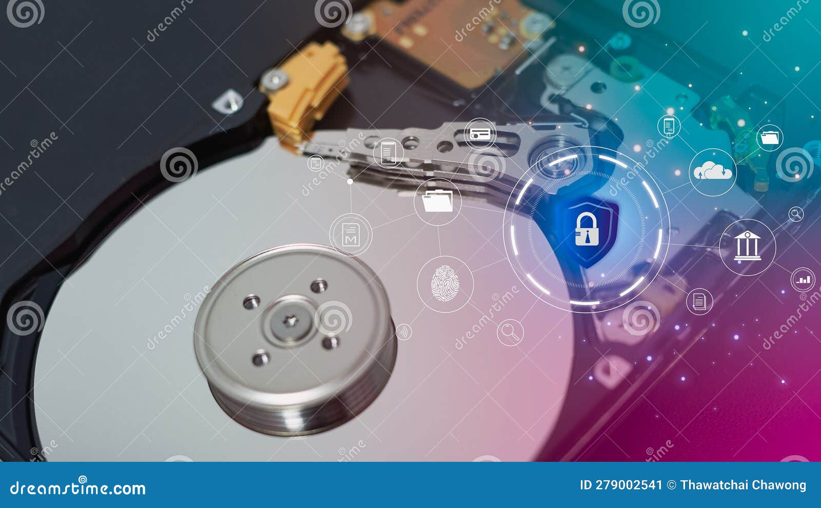 Hard Disk Drive and Data Protection Icon. Data Protection Concept Stock ...