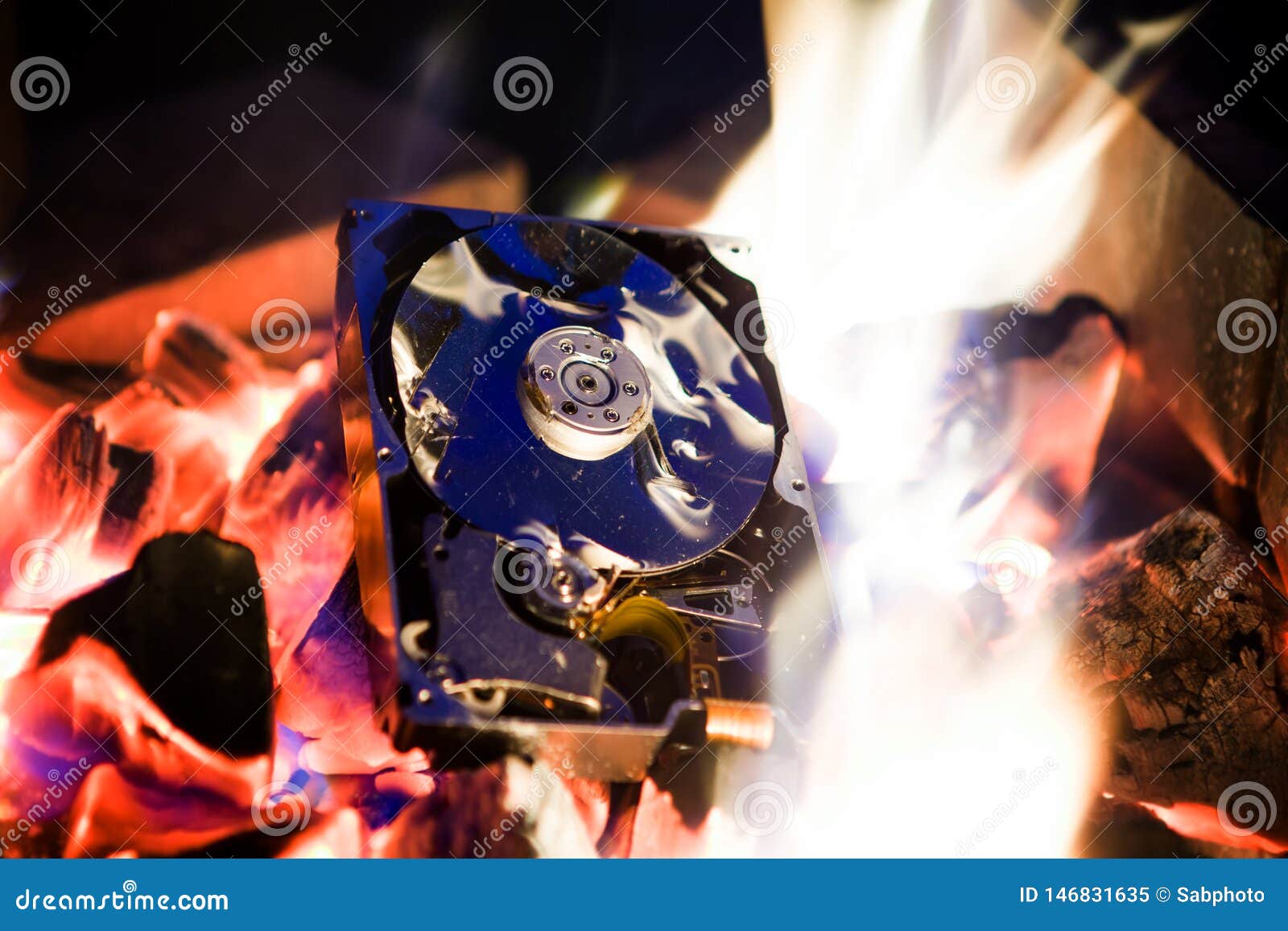 Hard Disk Drive in a Fire stock image. Image of night - 146831635