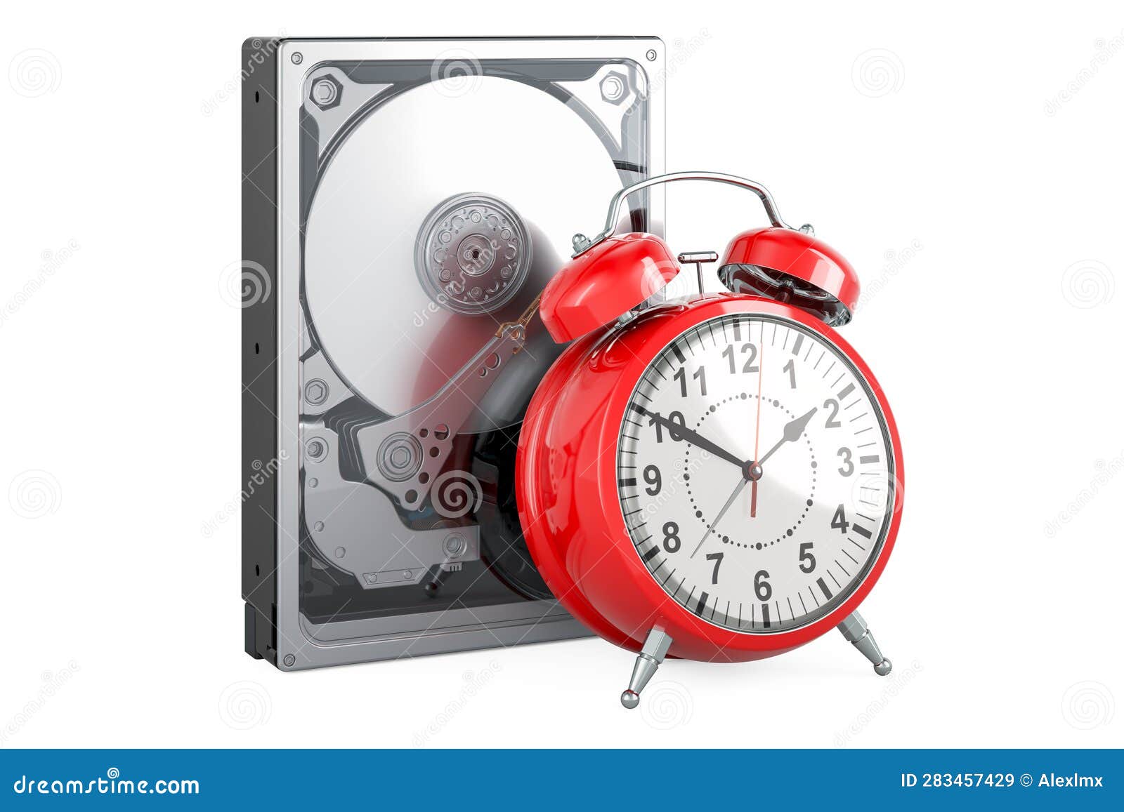 Hard Disk Drive HDD with Alarm Clock, 3D Rendering Stock Illustration ...