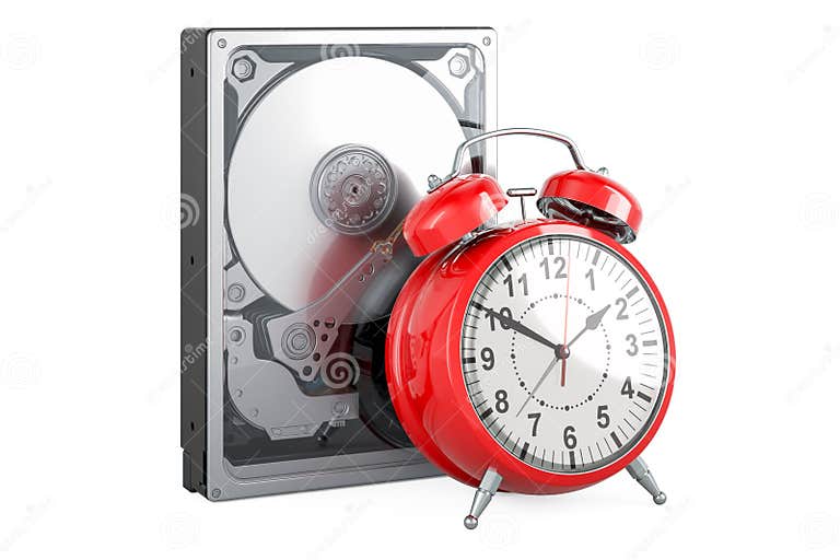 Hard Disk Drive HDD with Alarm Clock, 3D Rendering Stock Illustration ...