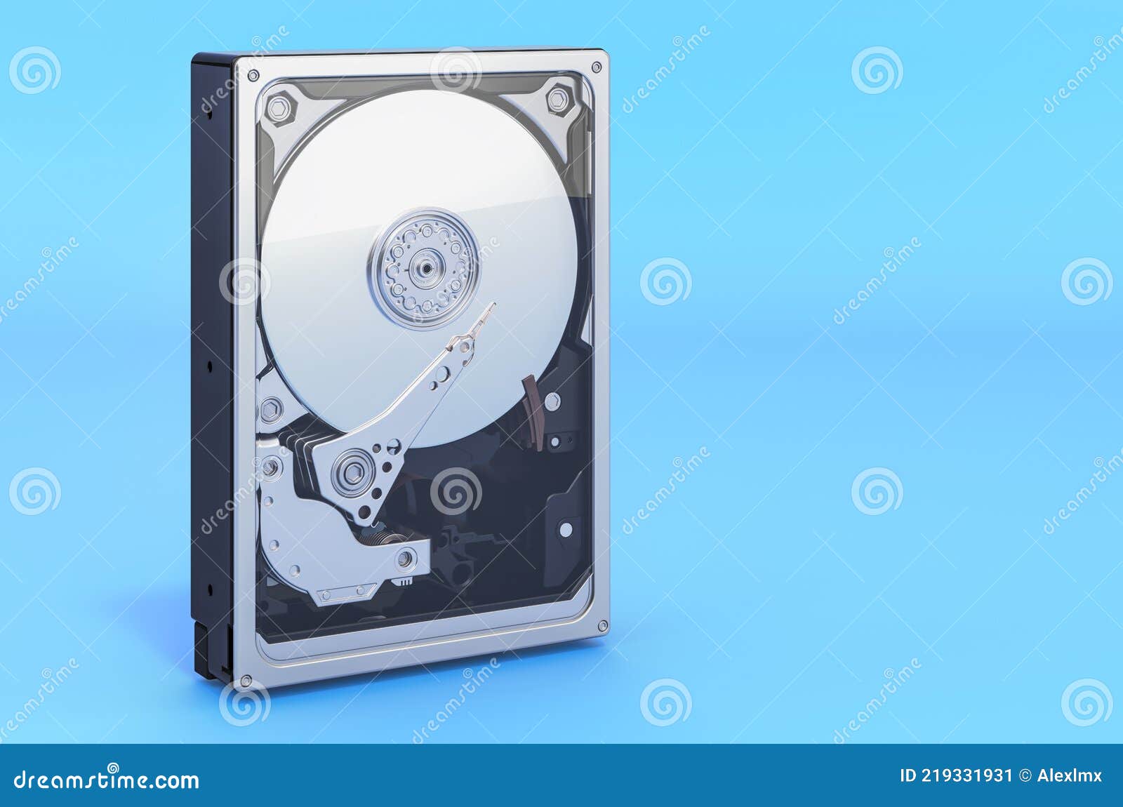Hard Disk Drive HDD on Blue Backdrop, 3D Rendering Stock Illustration ...