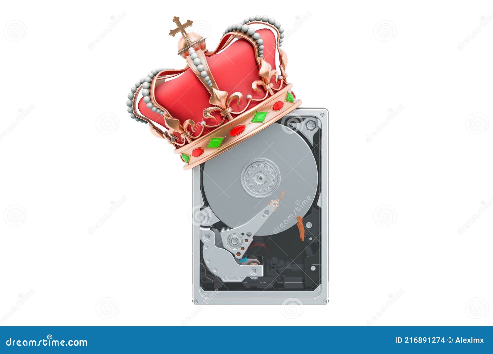 Hard Disk Drive HDD with Golden Crown, 3D Rendering Stock Illustration ...