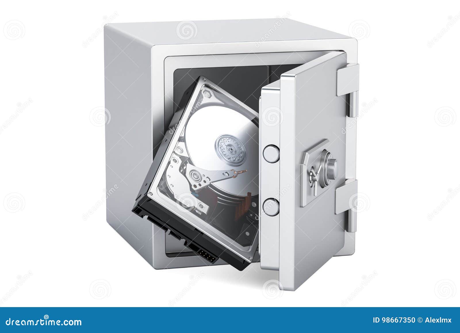 Hard Disk Drive HDD Inside Safe Box, Protection Concept. 3D Rend Stock ...