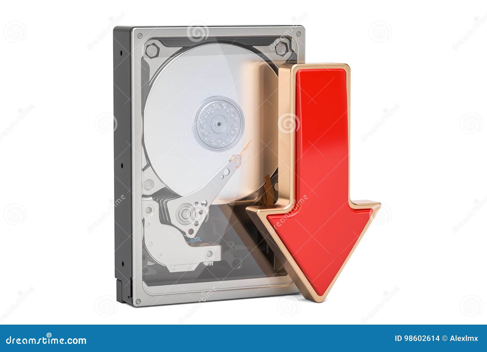 Hard Disk Drive HDD With Red Arrow Download Data Concept, 3D Rendering ...