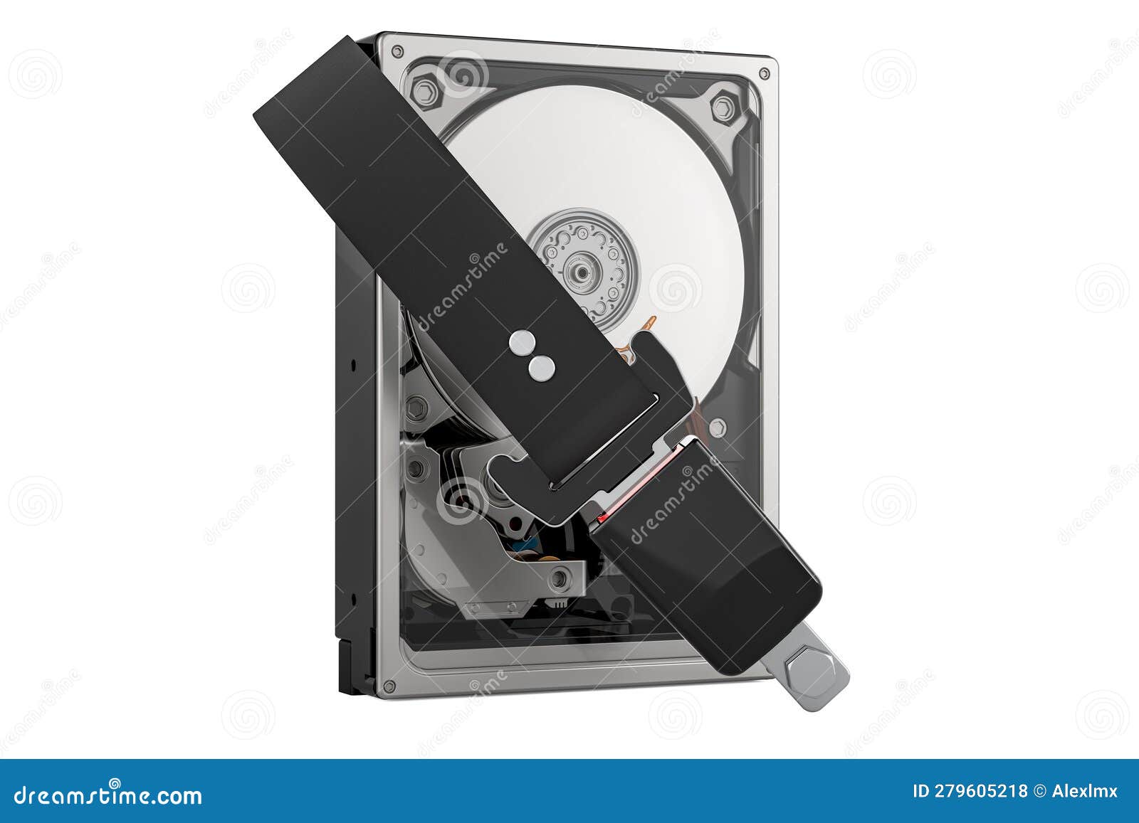 Hard Disk Drive HDD with Safety Belt. Security and Protection Concept ...