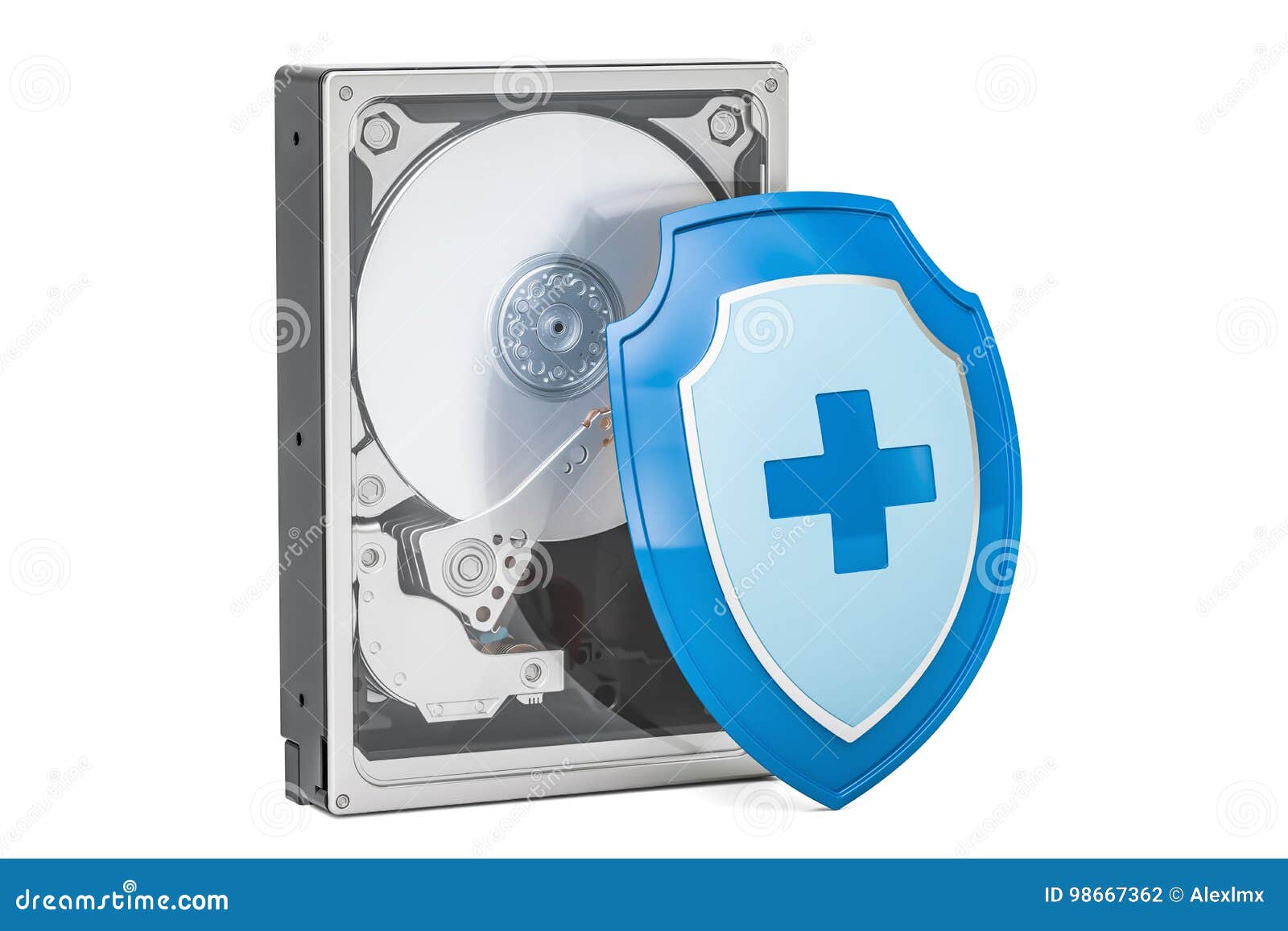 Hard Disk Drive HDD with Shield. Security and Protection Concept Stock ...