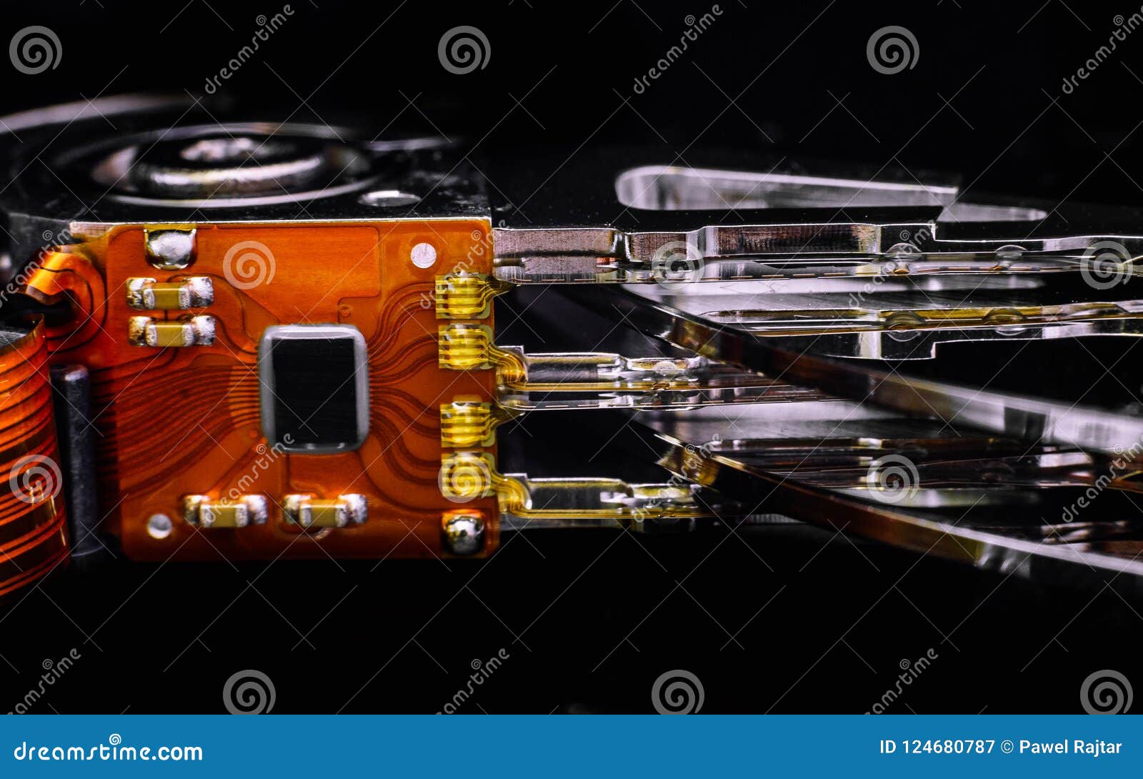 Hard Disk Drive Inside Electronic Parts and Plates. Repair of Computer ...