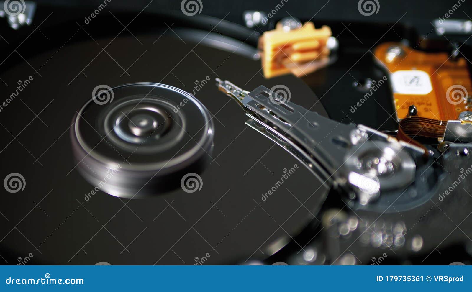 Hard Disk Drive Inside. Structure of HDD, Spinning Platter. Move ...