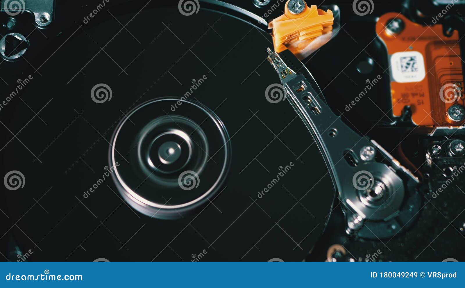 Hard Disk Drive Inside. Structure of HDD, Spinning Platter. Move ...