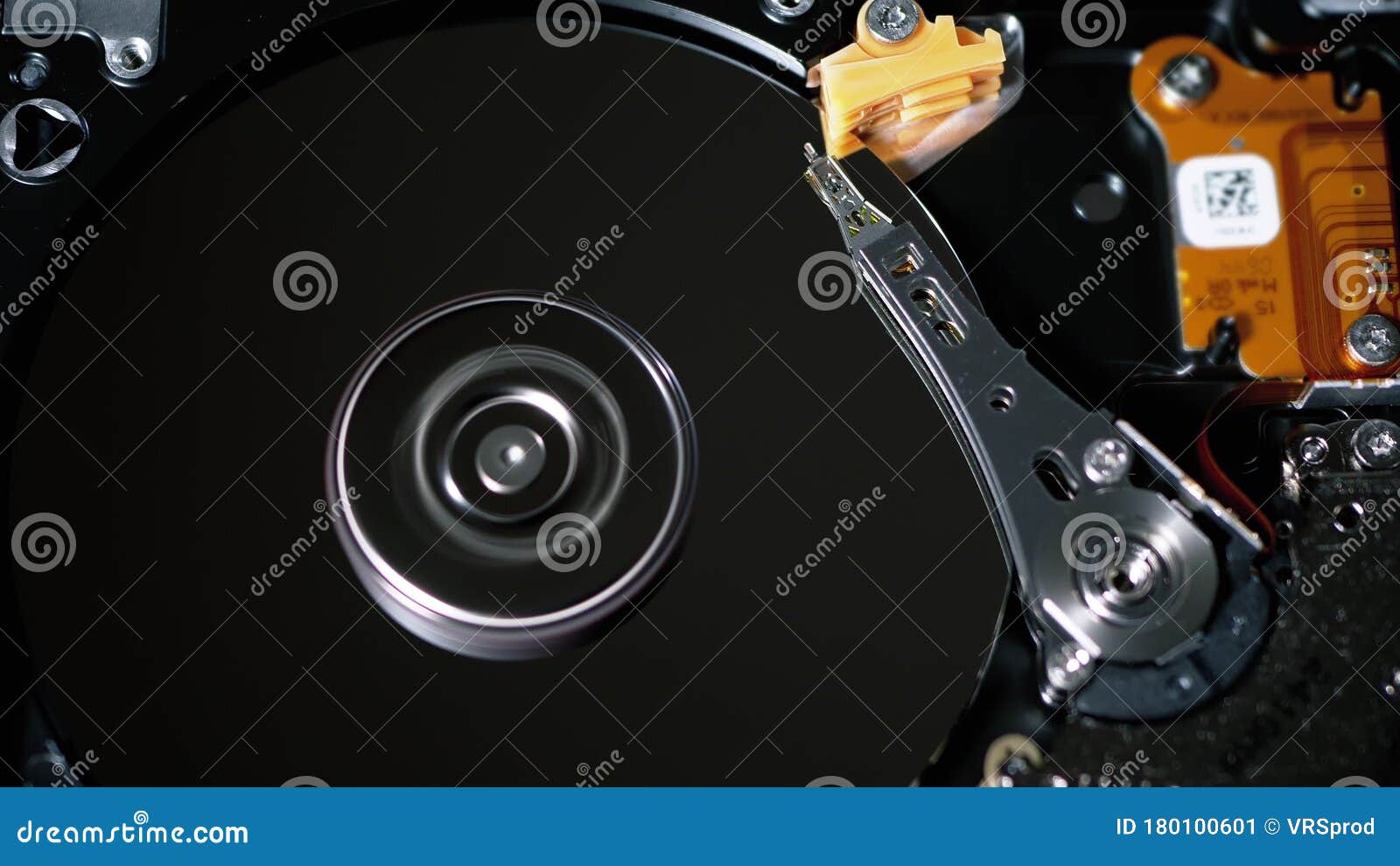 Hard Disk Drive Inside. Structure of HDD, Spinning Platter. Move ...
