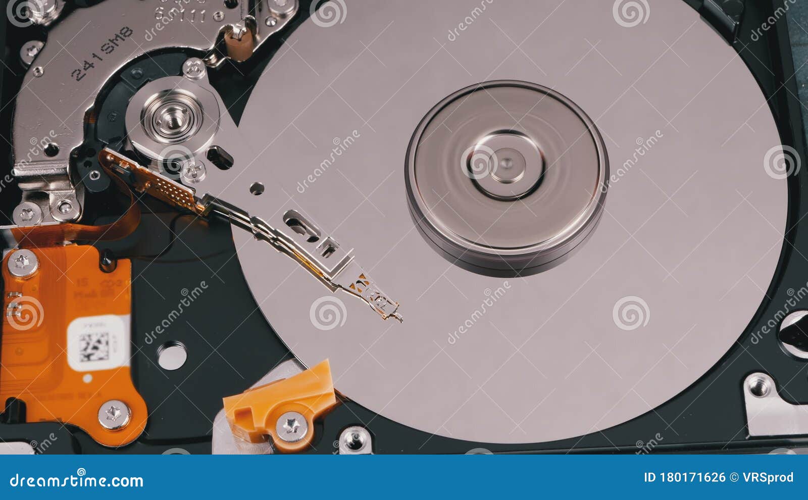 Hard Disk Drive Inside. Structure of HDD, Spinning Platter. Move ...