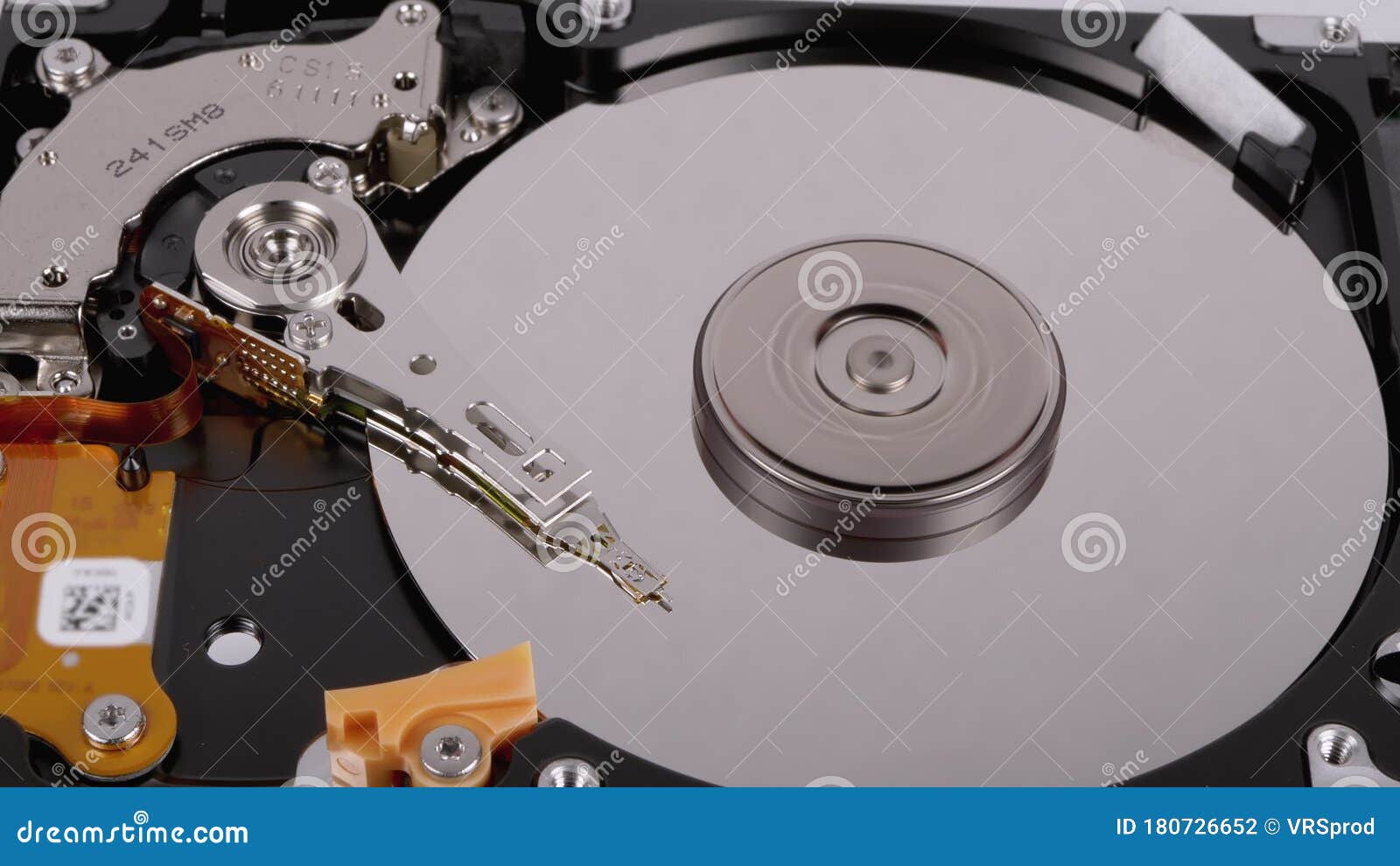 Hard Disk Drive Inside. Structure of HDD, Spinning Platter. Move ...