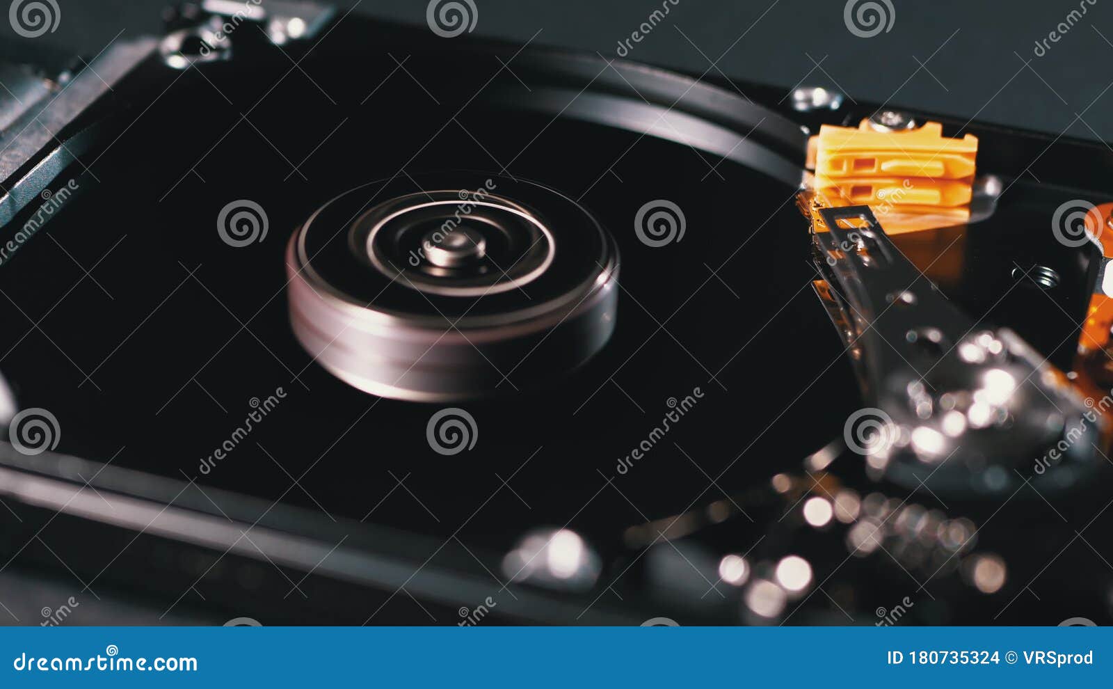 Hard Disk Drive Inside. Structure of HDD, Spinning Platter. Move ...