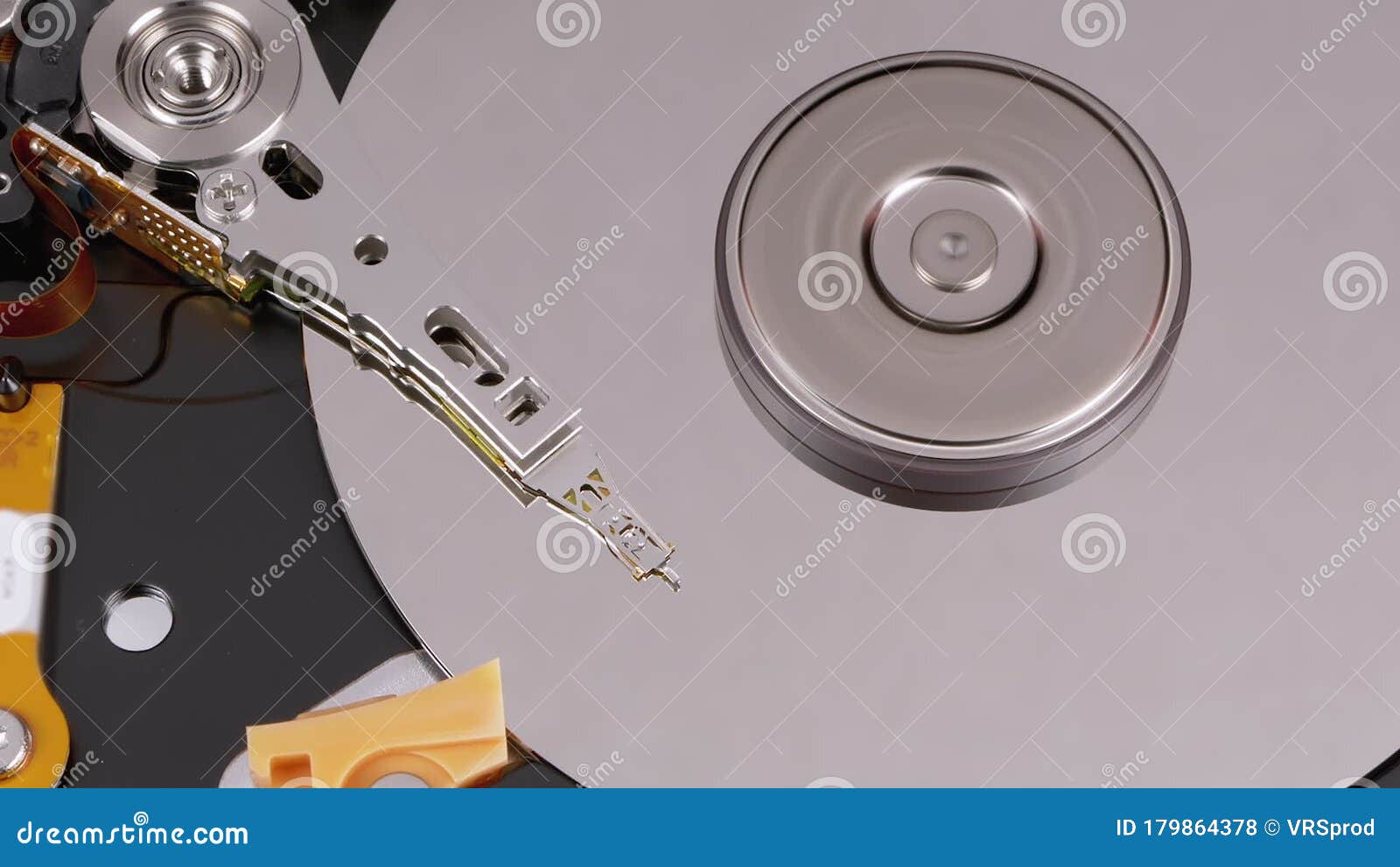 Hard Disk Drive Inside. Structure of HDD, Spinning Platter. Move ...