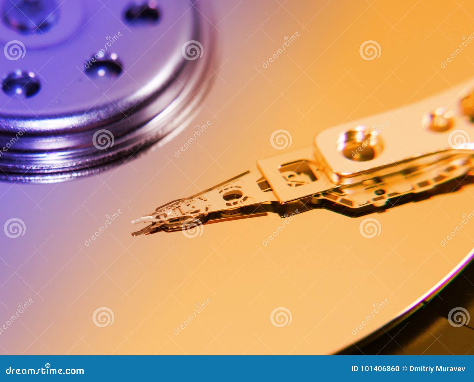 Hard Disk Drive Inside, Toned, Closeup Magnetic Head And Disk Surface ...