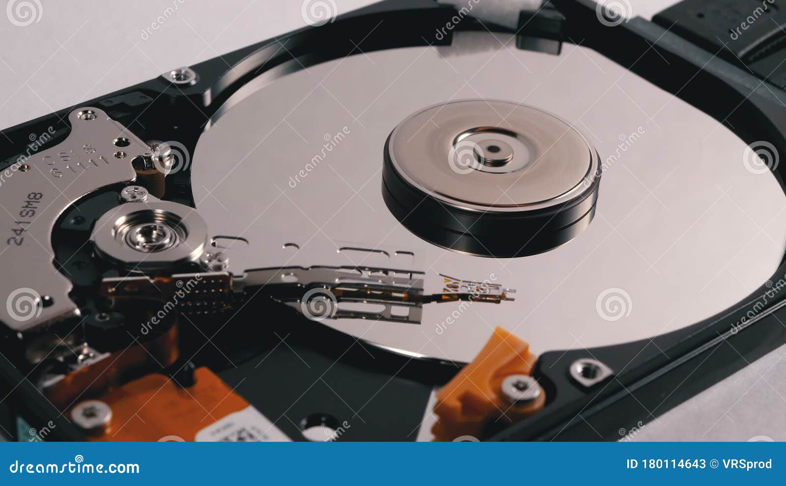 Hard Disk Drive Inside. Structure of HDD, Spinning Platter. Move ...