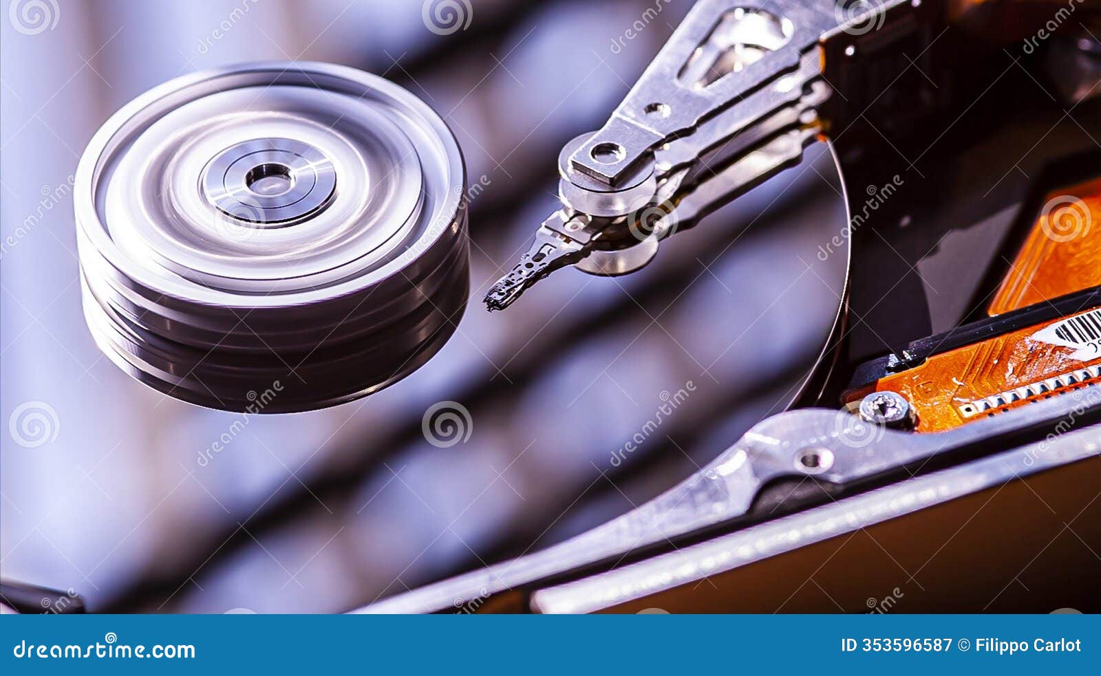 Hard Disk Drive Internals Showing Spinning Platters and Read Write Head ...