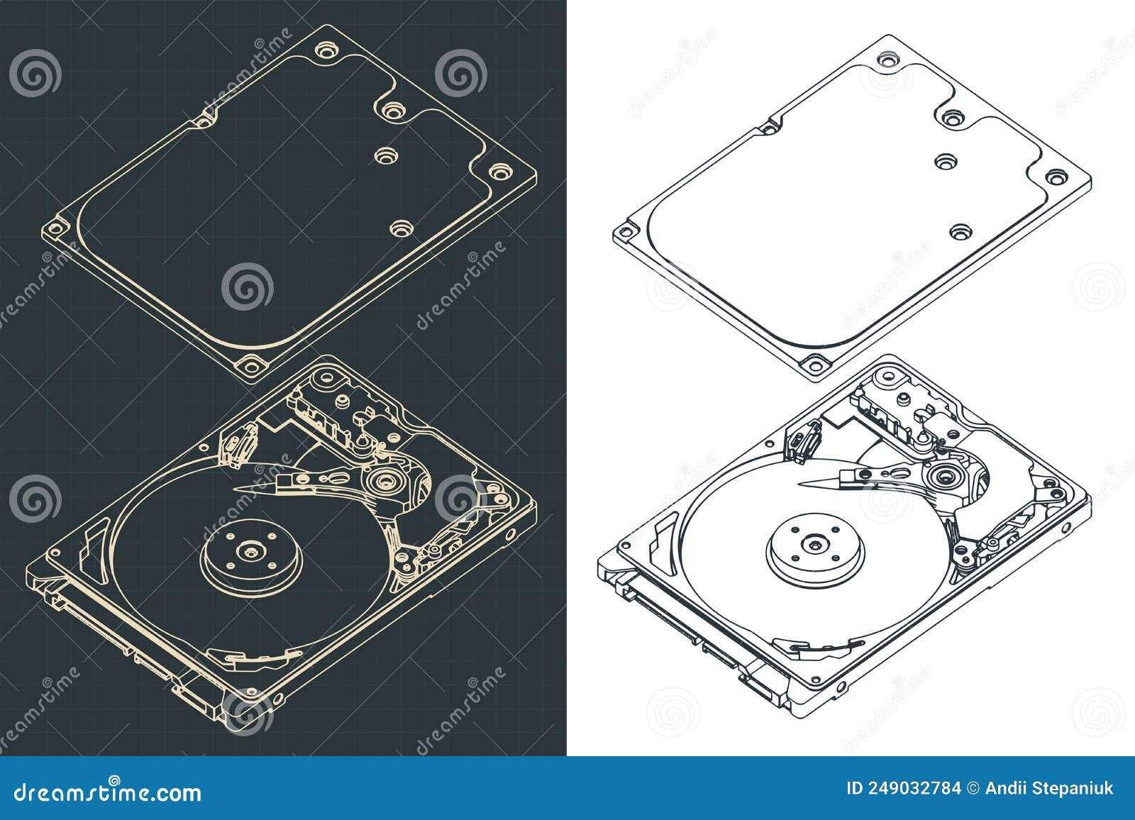 Hard Disk Drive Isometric Blueprints Stock Vector - Illustration of ...